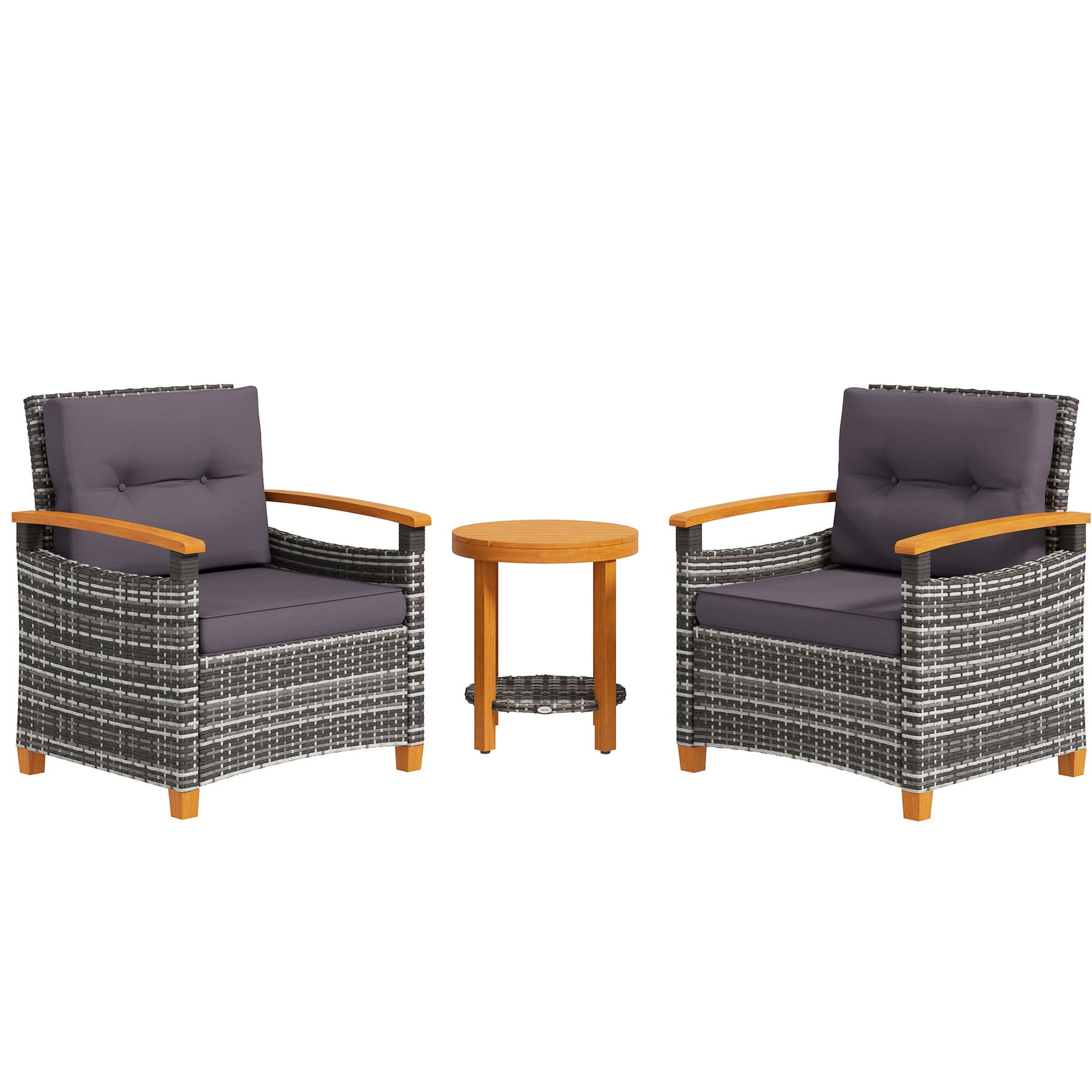 Patio Seating Set / 3 - Piece Gray Rattan Furniture with Removable ...