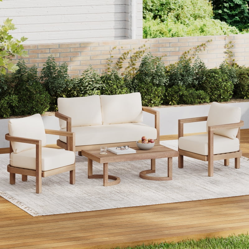 Patio Set 3 Piece Acacia Wood Outdoor Furniture Conversation Seat with ...