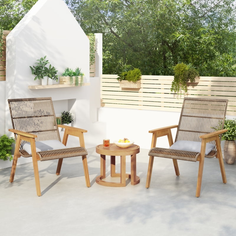 Patio Set 3 Piece Acacia Wood Outdoor Furniture Conversation Seat with ...