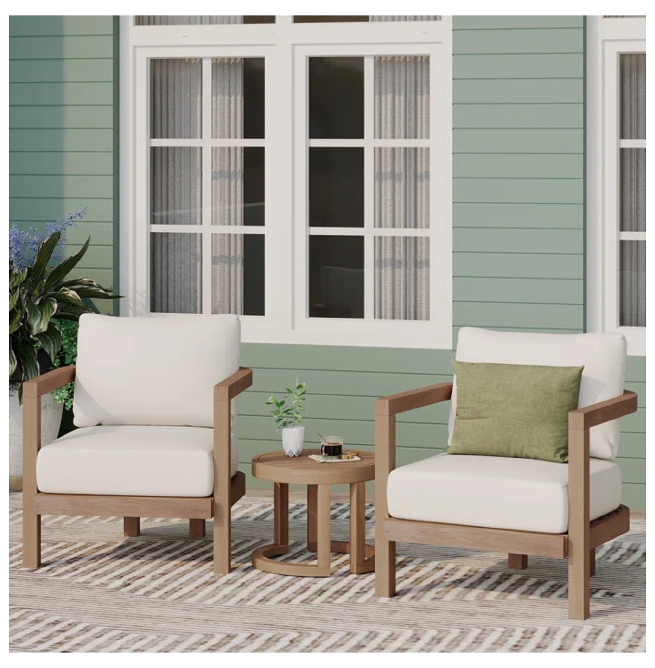 Patio Set 3 Piece Wood Outdoor Furniture Conversation Seat with Table ...