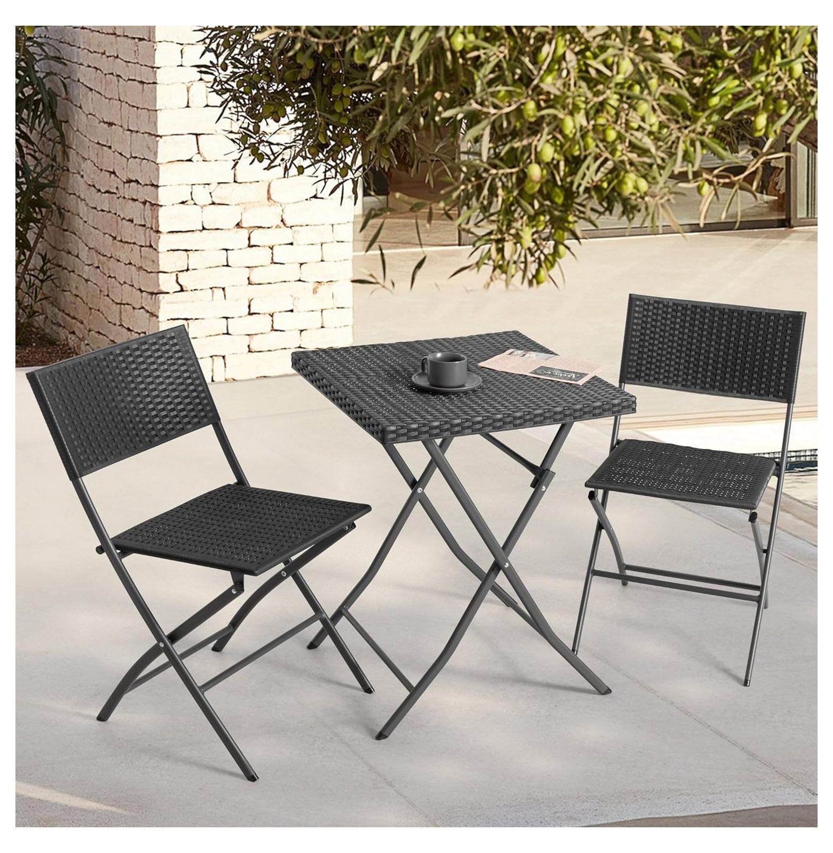 Patio Set for 2 Folding Bistro Set Outdoor, Weather-Resistant PP Rattan ...