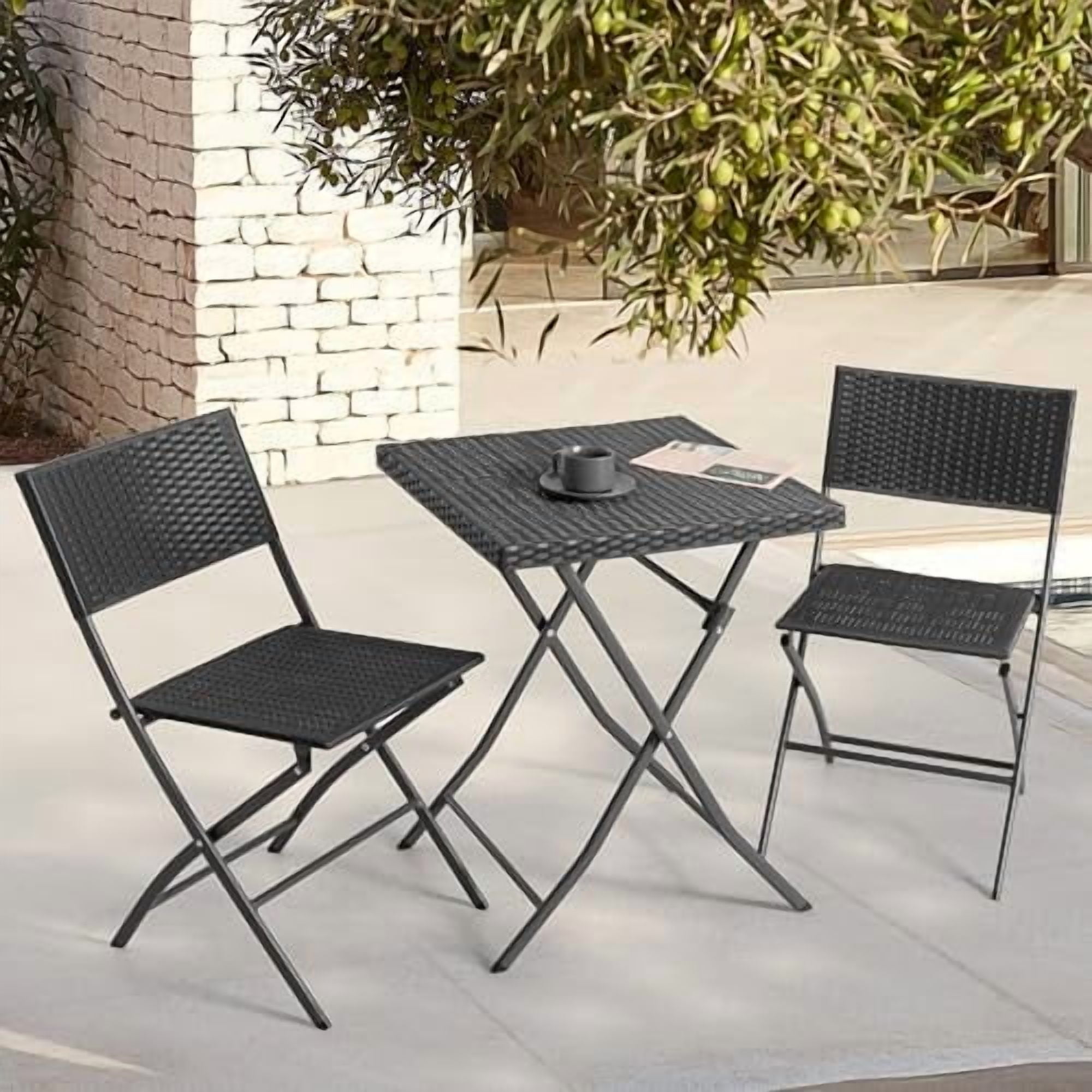 Patio Set for 2 Folding Bistro Set Outdoor, Weather-Resistant PP Rattan ...