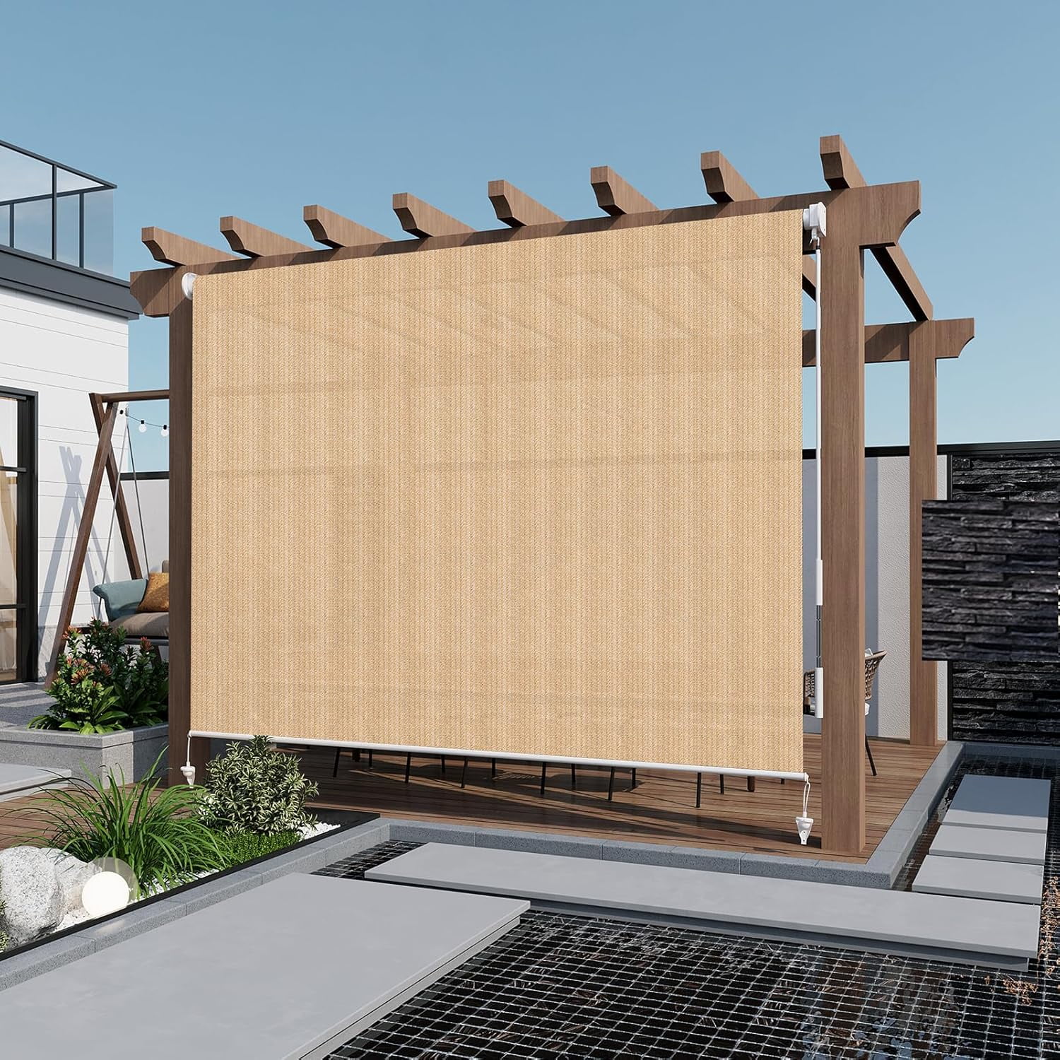 Patio Shades Roll Up Outdoor Cordless Roller Shade 4'(W)*6'(H) for ...