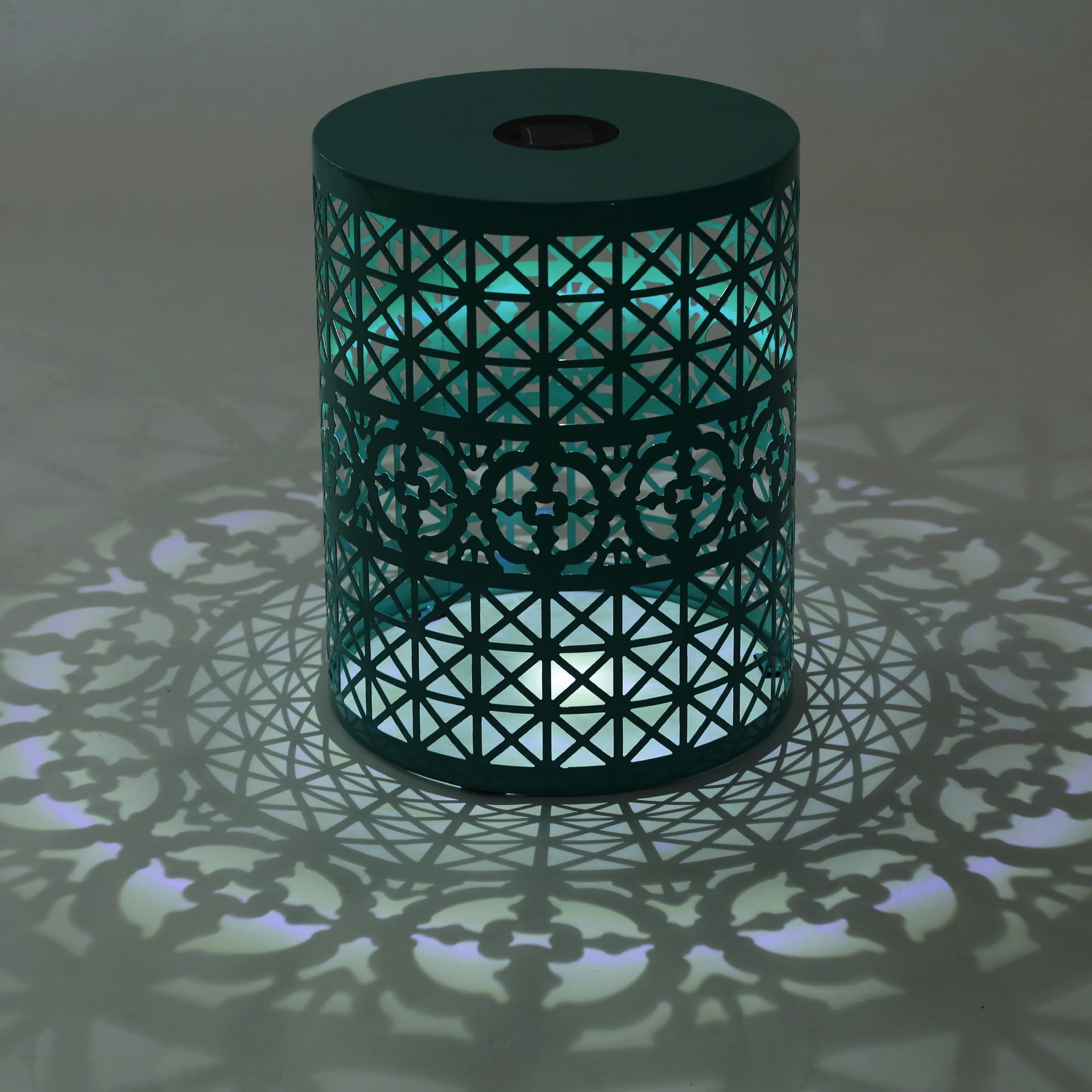 Patio Side End Table with Solar Powered Light, Round Patio End Table ...
