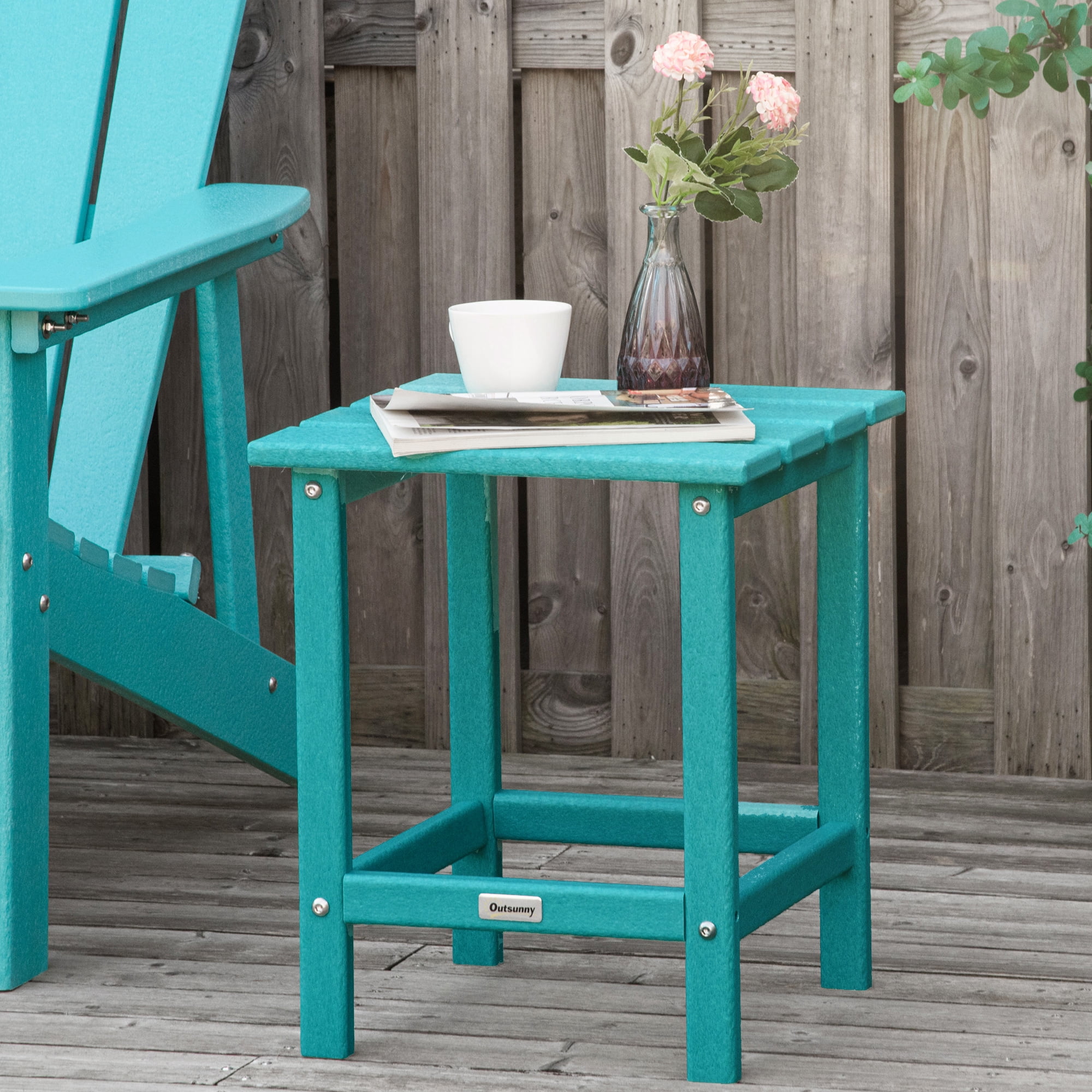 Patio Side Table, 18" Outdoor Plastic End Table for Backyard Deck Lawn ...