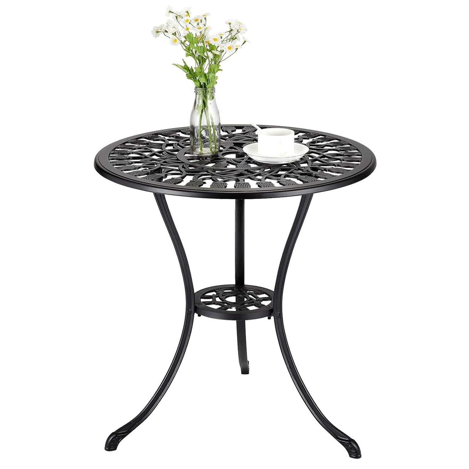 Patio Side Table 23.6" Outdoor Round Cast Aluminum Bistro Table with ...