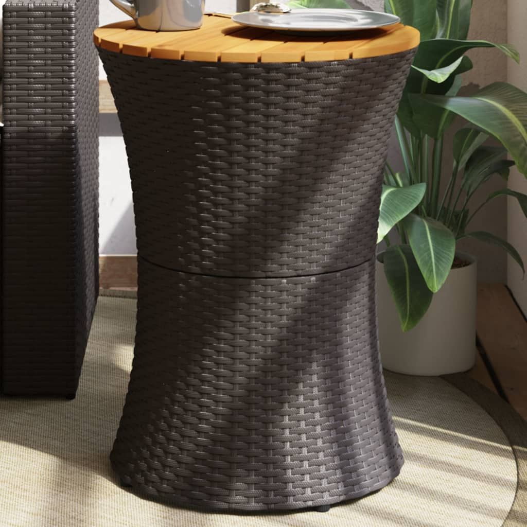 Patio Side Table, Drum Shape Black Rattan & Wood Outdoor Table, Weather ...