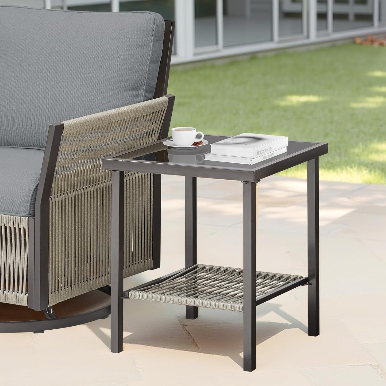 Patio Side Table, Metal Side Table with Anti-Rust Frame, Outdoor End ...