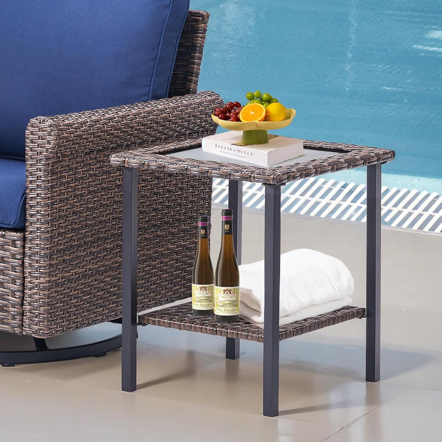 Patio Side Table, Metal Side Table with Anti-Rust Frame, Outdoor End ...
