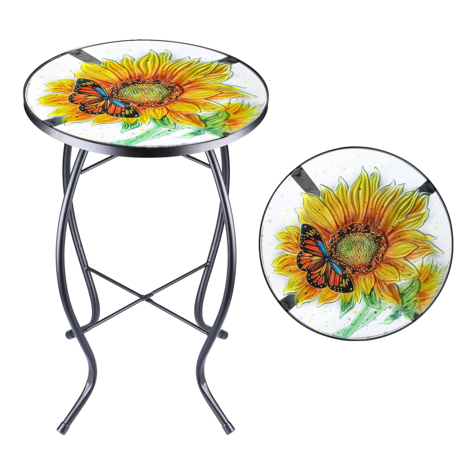 Patio Side Table Outdoor Accent Table Bistro Coffee Table Plant End ...