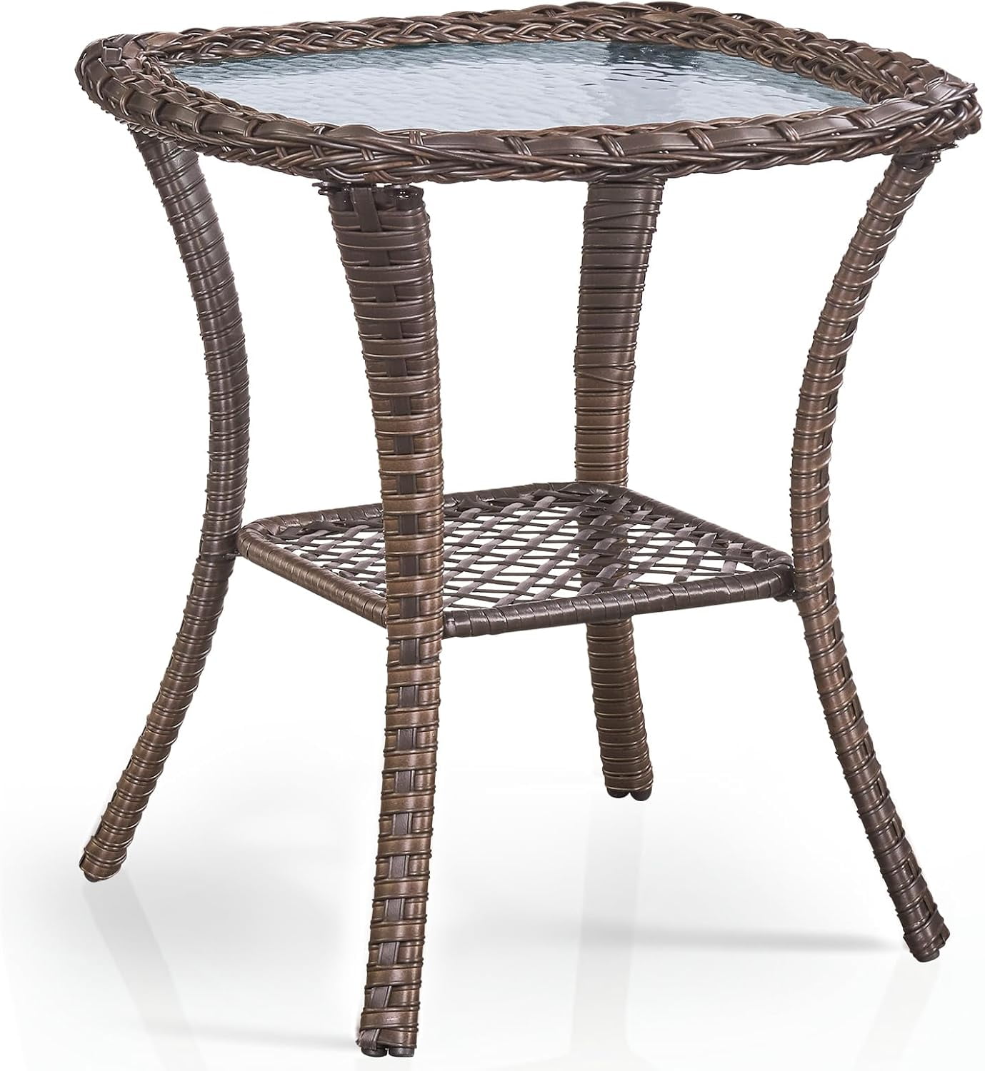 Patio Side Table Outdoor End Tables - 2-Tier Storage Rattan Side Tables ...