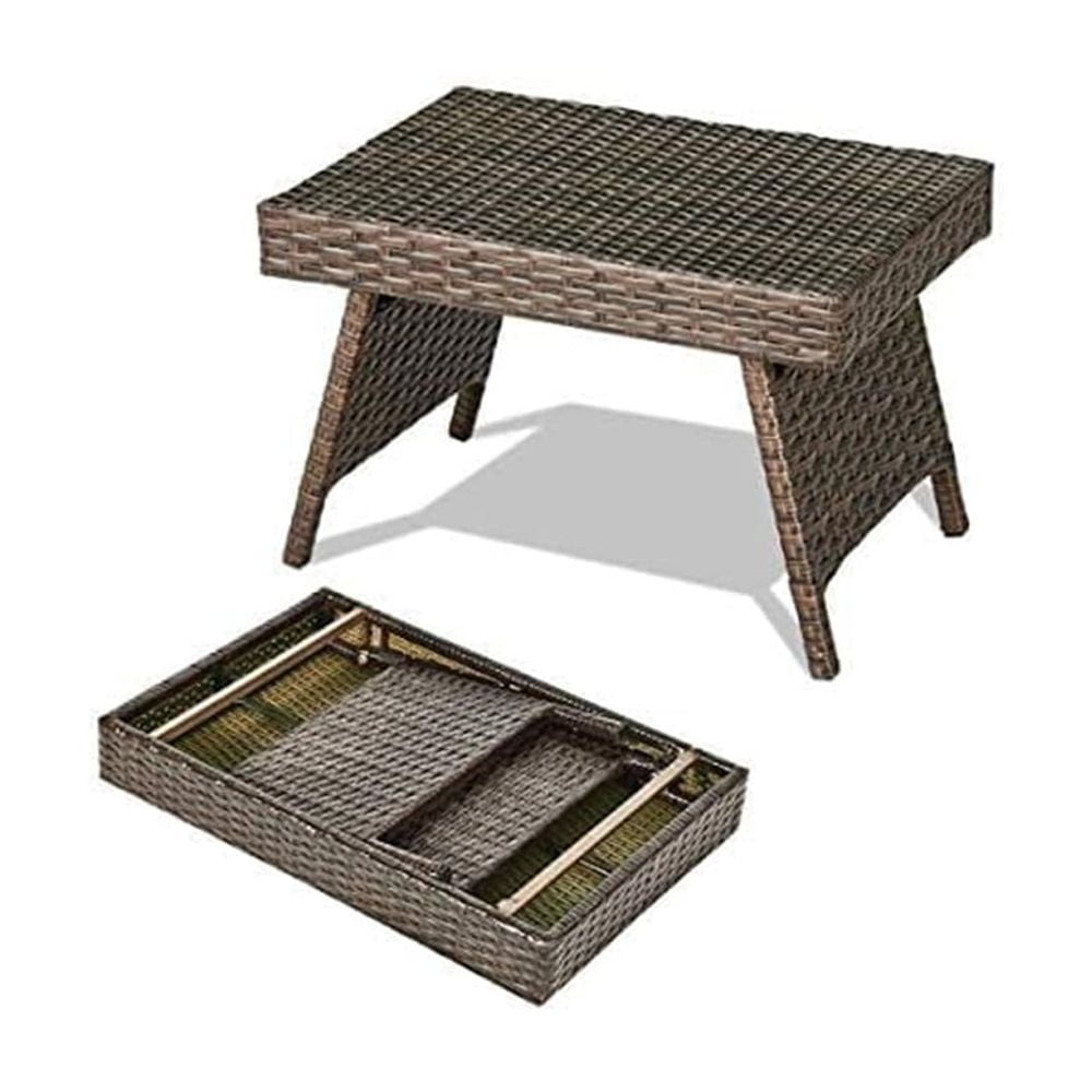 Patio Side Table Rattan Wicker Coffee Table with Steel Frame, Outdoor ...