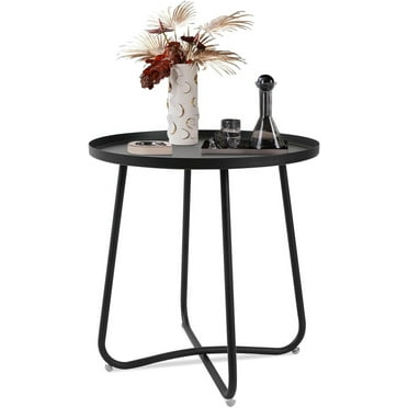 "Rekopi Small Metal 14"" Round Patio Side Table, Outdoor Indoor Table ...