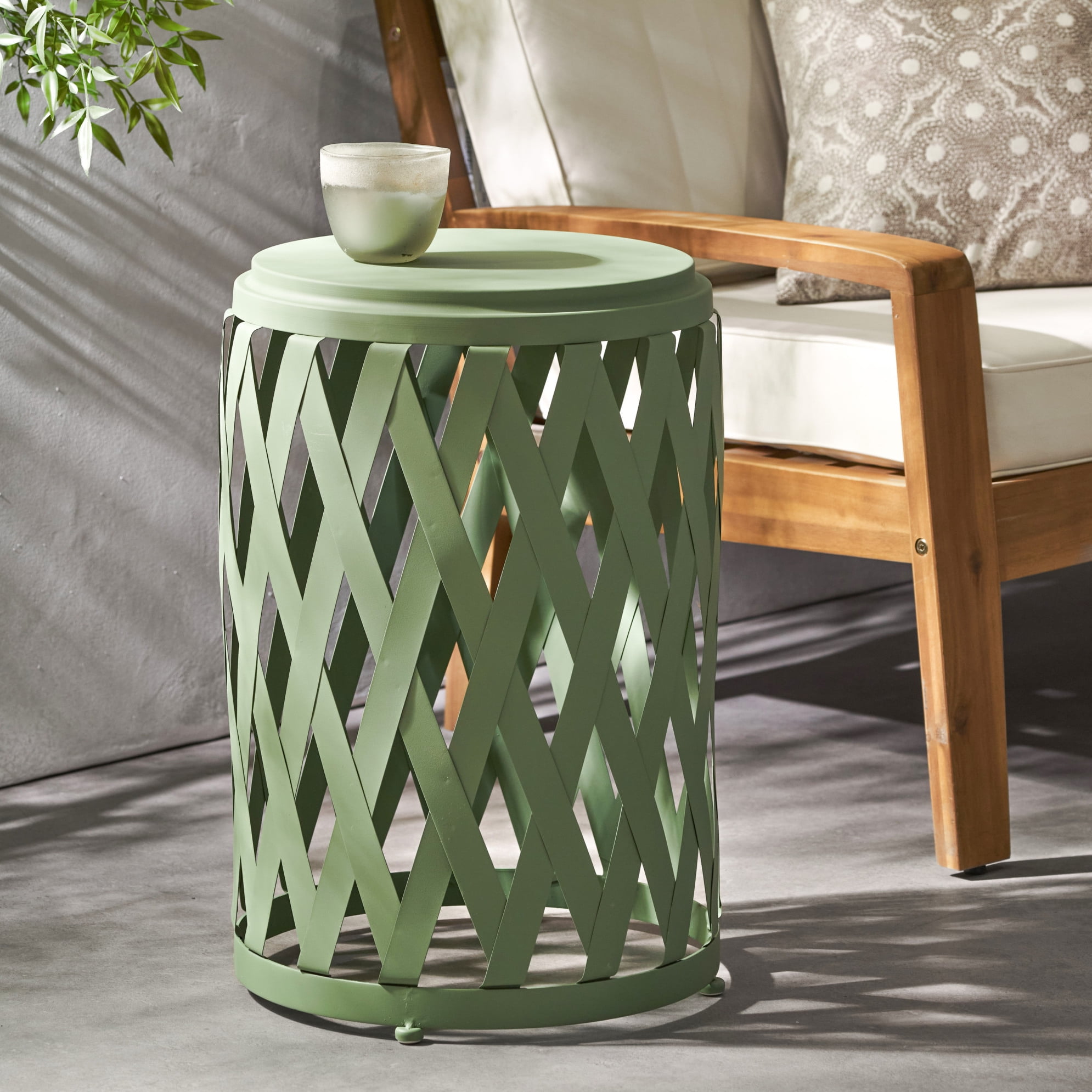 Patio Side Table with Lattice Design, Heavy Duty Iron Accent Table for ...