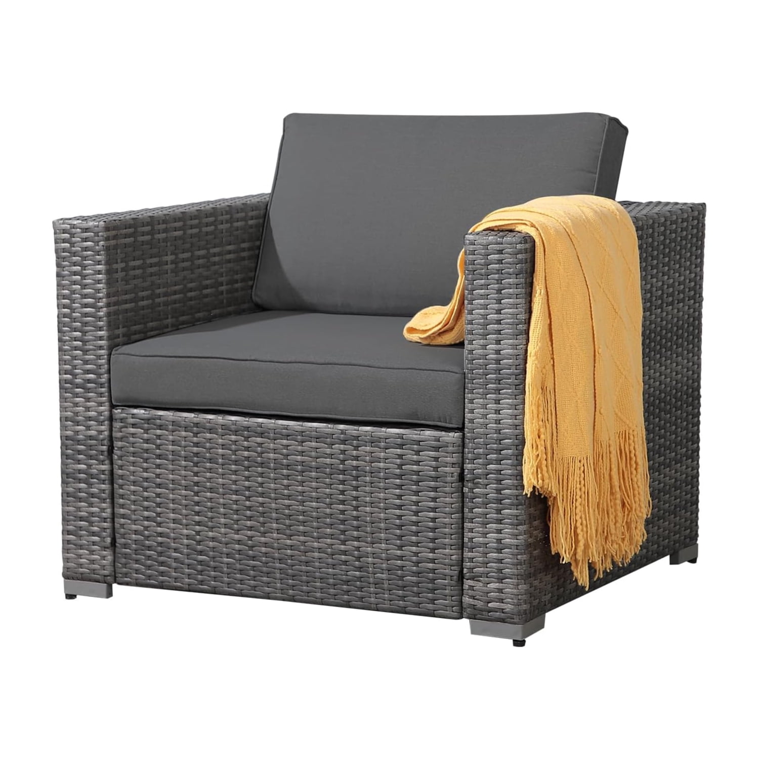Patio Single Sofa Outdoor Armchair All-Weather Grey PE Wicker Rattan ...