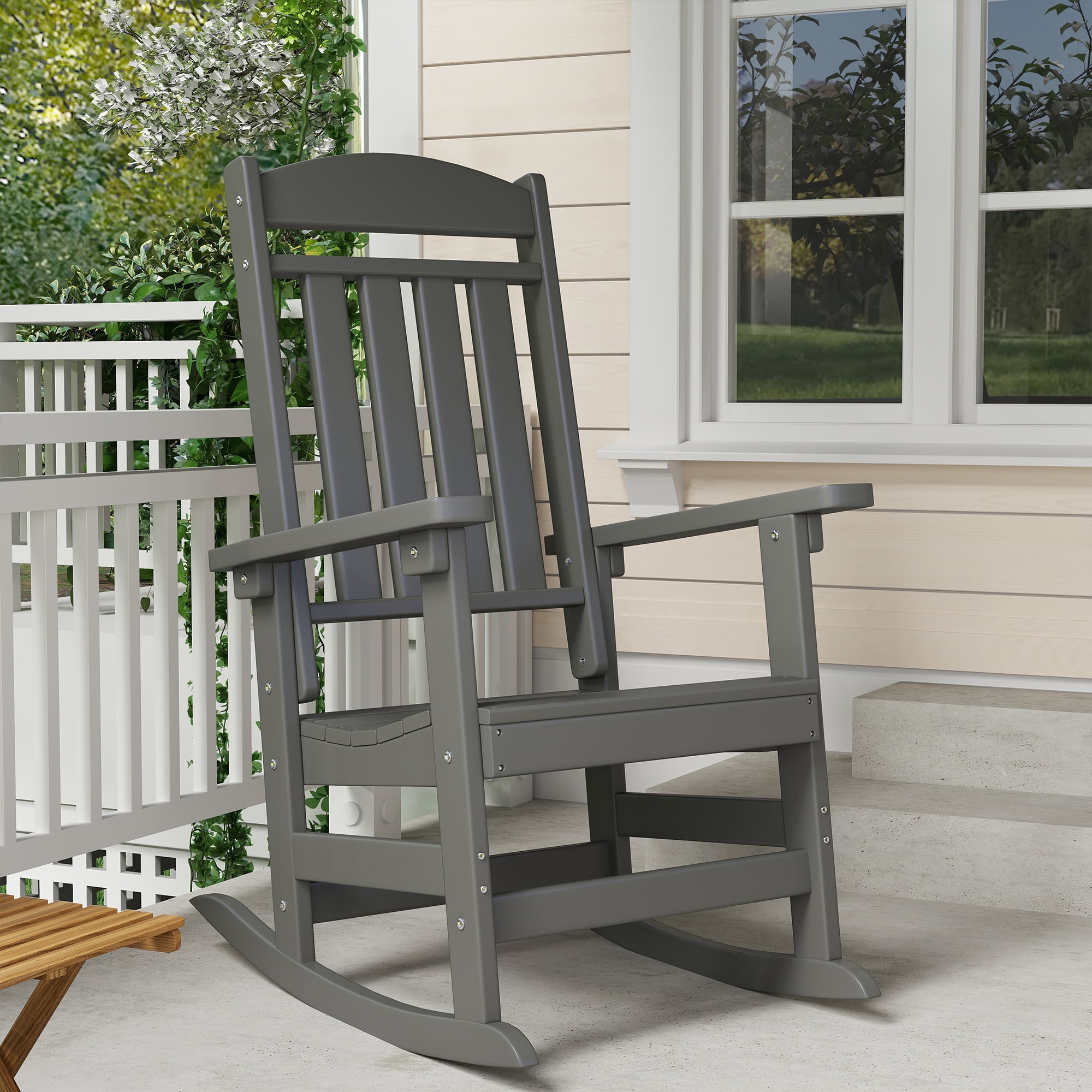 FOOWIN Outdoor Patio Balcony Rocking Chair, Weather Resistant Poly ...