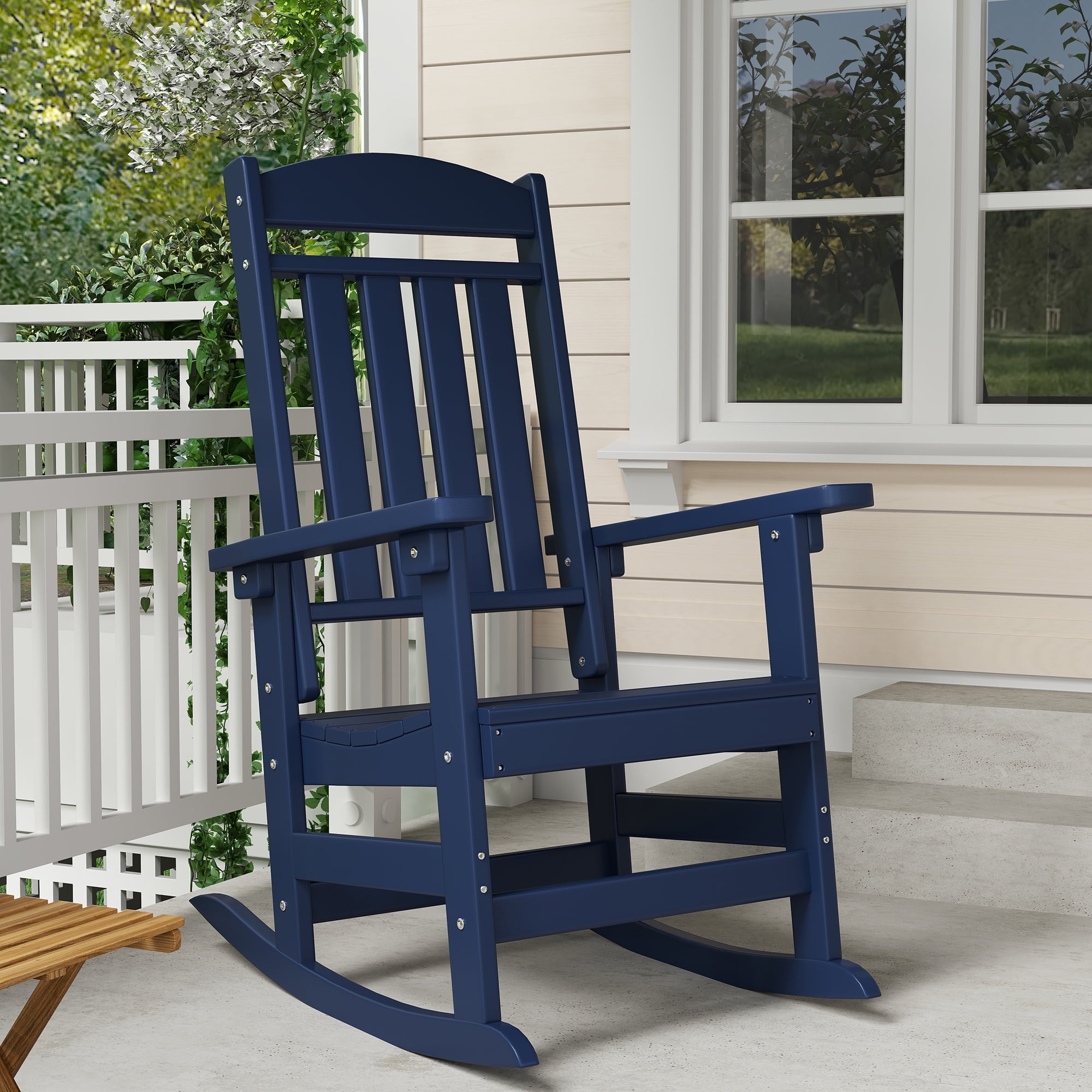 Patio Slat Rocking Chair, HDPE Plastic Weather Resistant Porch Rocker ...