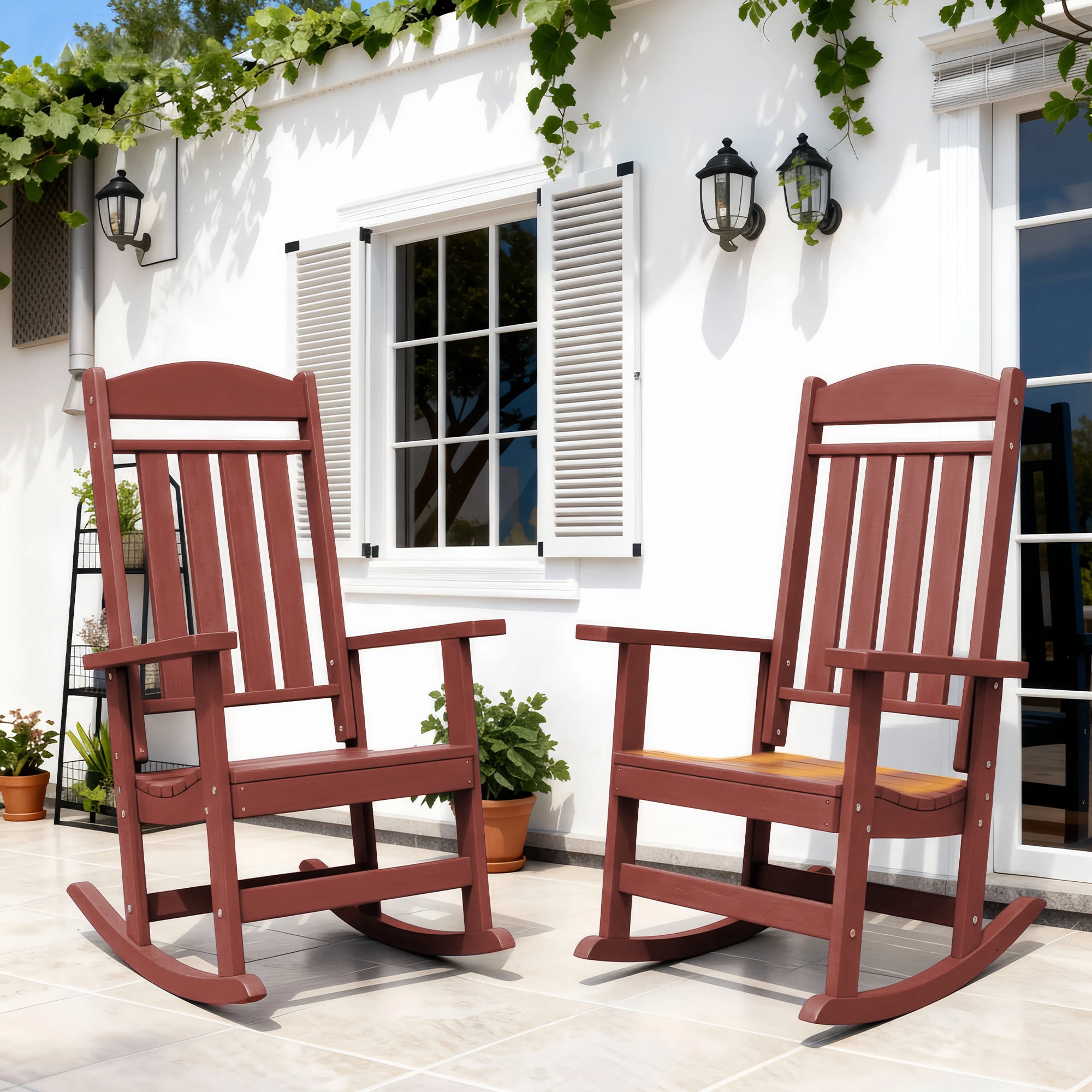 FOOWIN, Patio Slat Rocking Chair Set of 2, HDPE Plastic, Red - Walmart.com