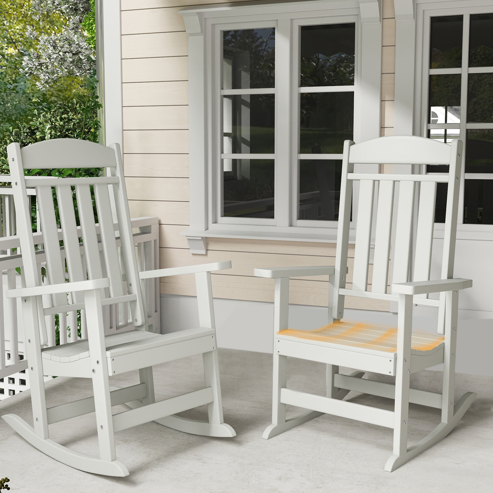 FOOWIN Patio Slat Rocking Chair Set of 2, White, Oversized Ergonomic ...