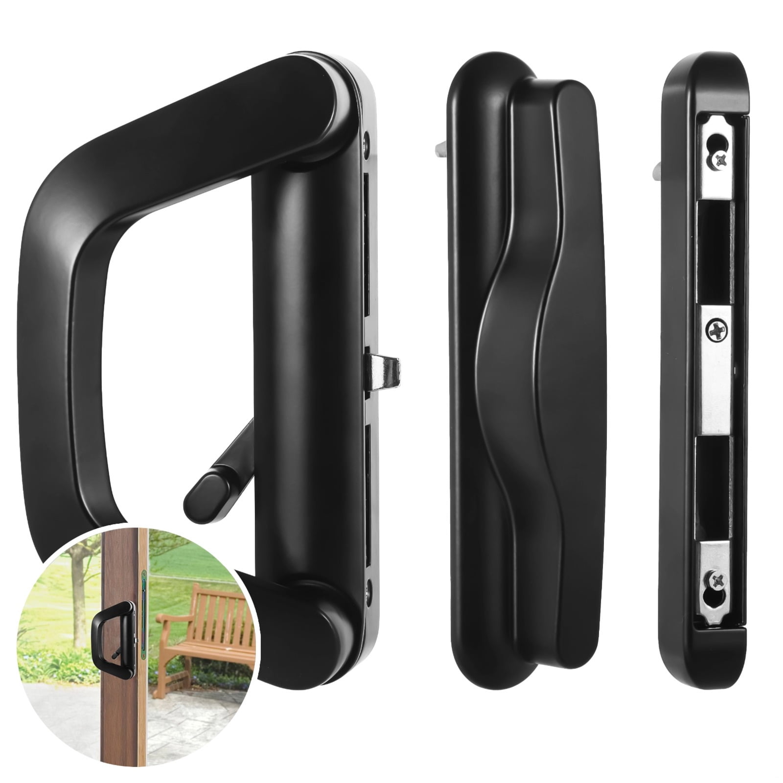 Patio Sliding Door Handle Set, Black Finish Glass Door Lock Replacement ...