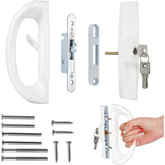 Sliding Patio Door Handle Set with Key Cylinder and Mortise Lock, Full ...