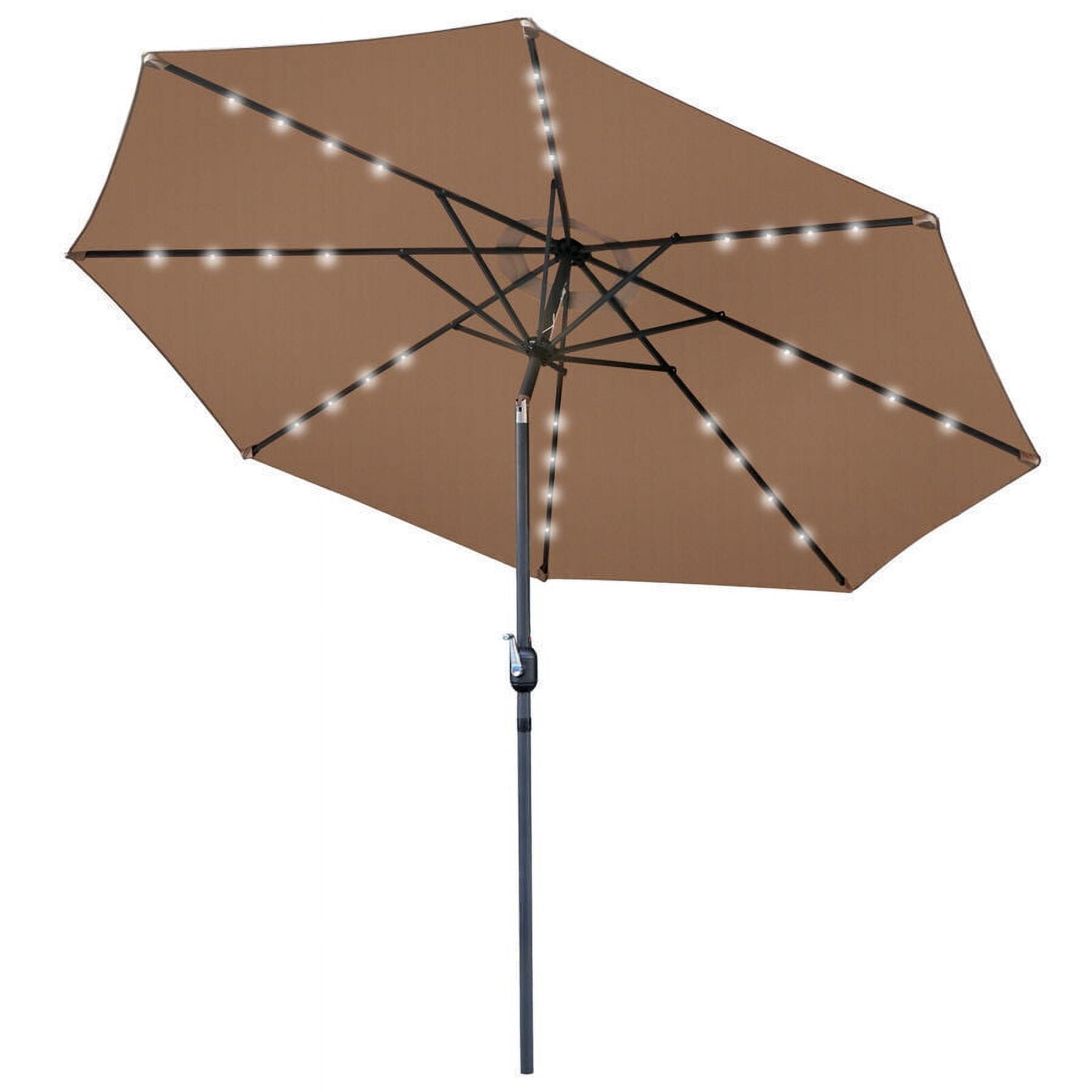 Patio Solar Umbrella, Steel Tilt w/ LED and Crank in Tan, 10 ft ...