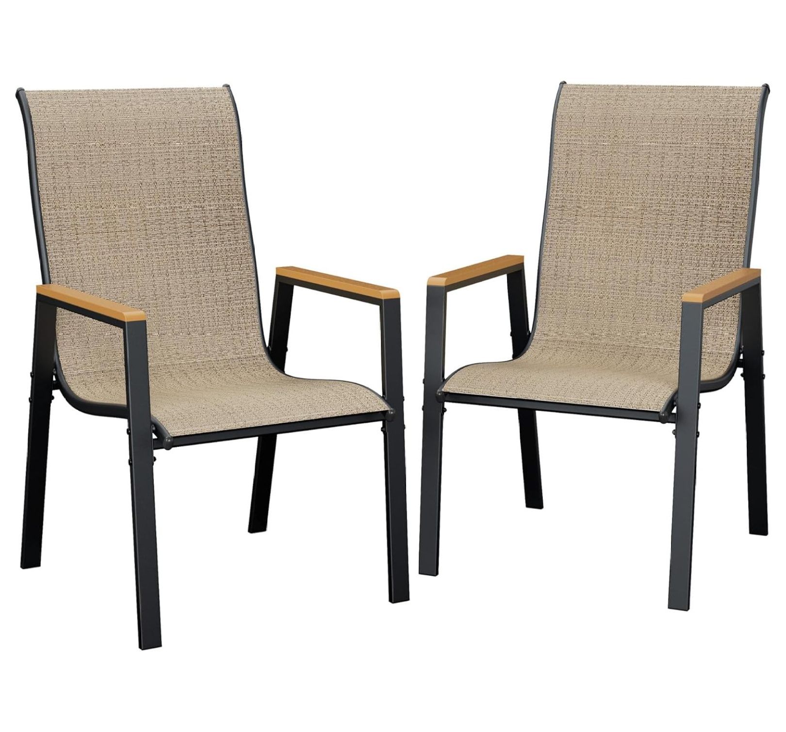 Patio Stackable Chairs Set of 2, Outdoor Dining Chairs with All Weather ...