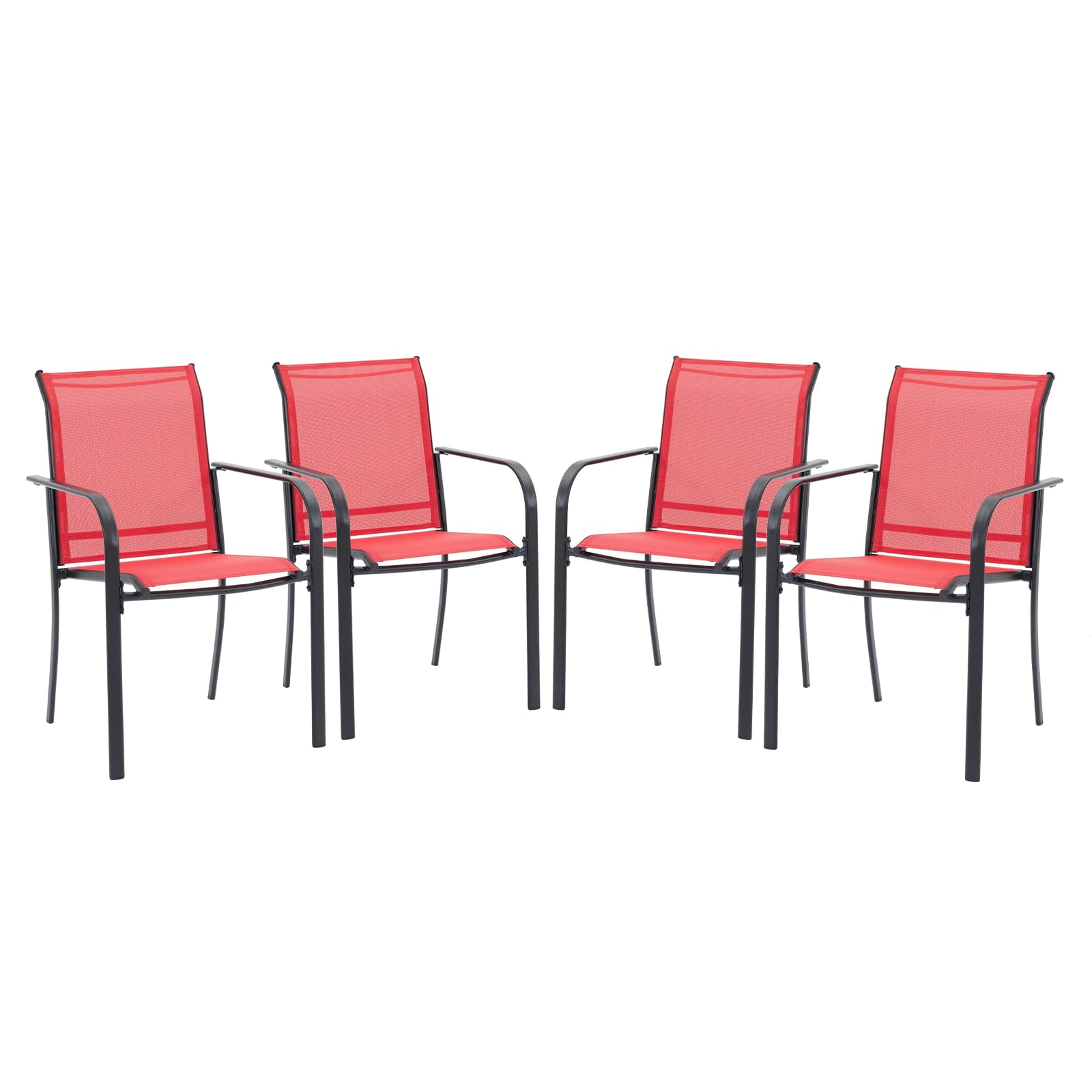 Patio Stackable Dining Chairs Set for 4, Outdoor Sling Chairs with ...