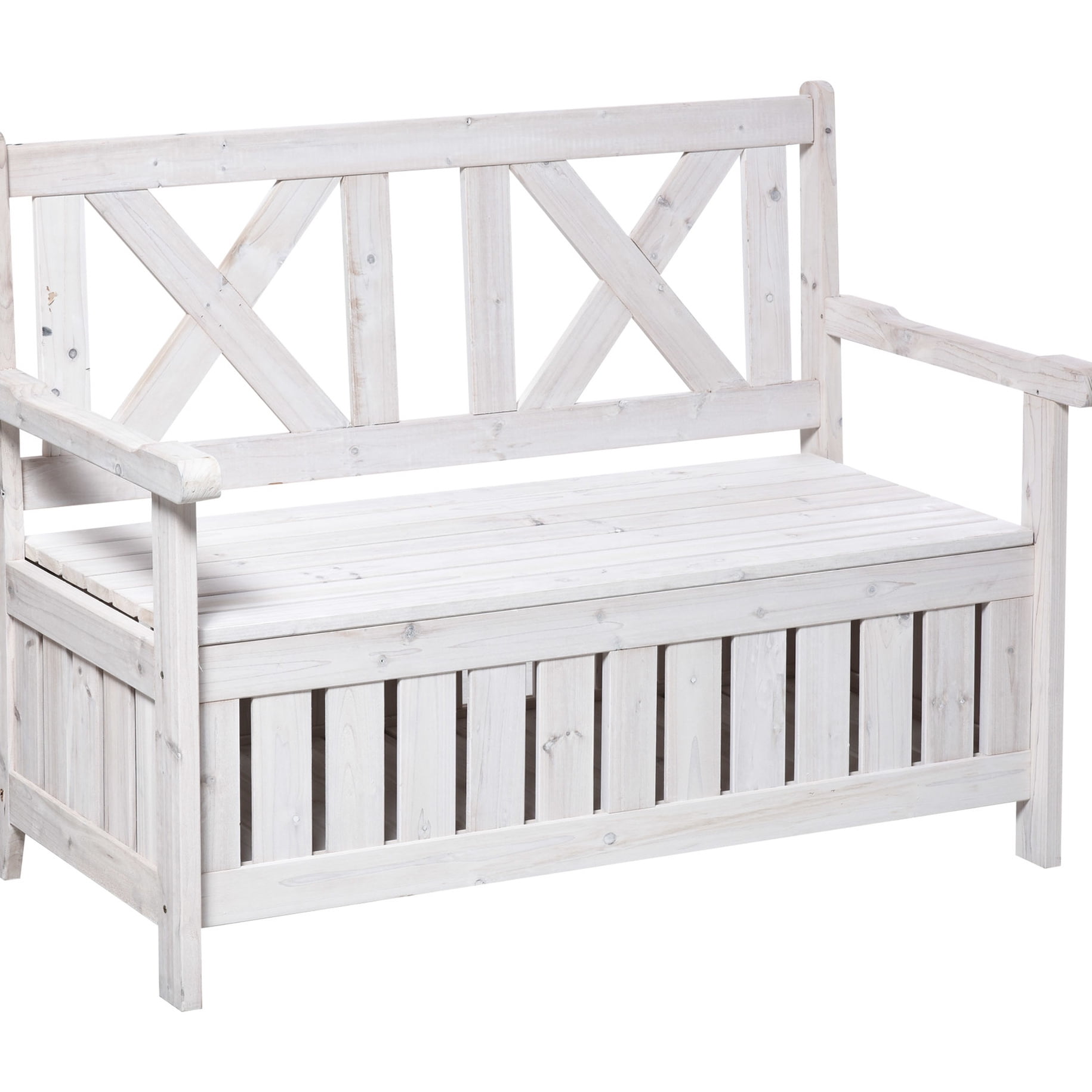 Patio Storage Bench / Spacious Seat for 2 Adults, White Finish / Great ...