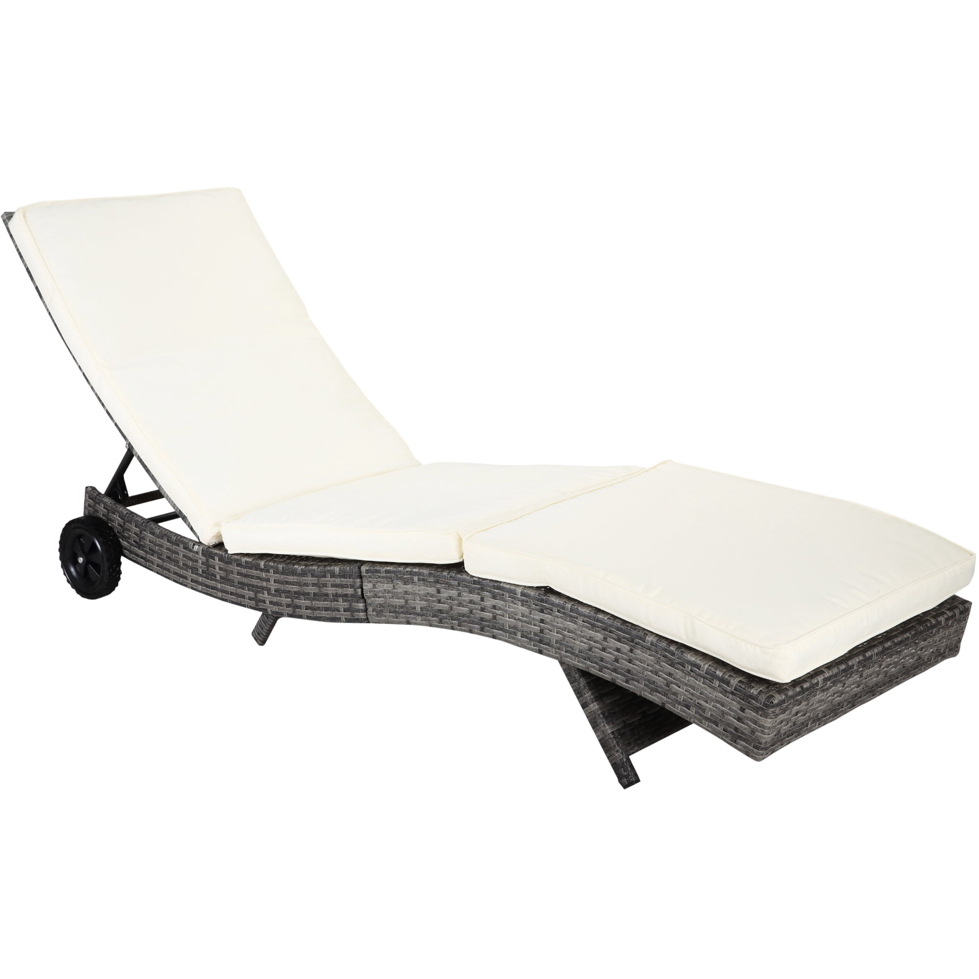 Patio Sunbathing Chair With 5-level Adjustable And Wheels, Cream White ...