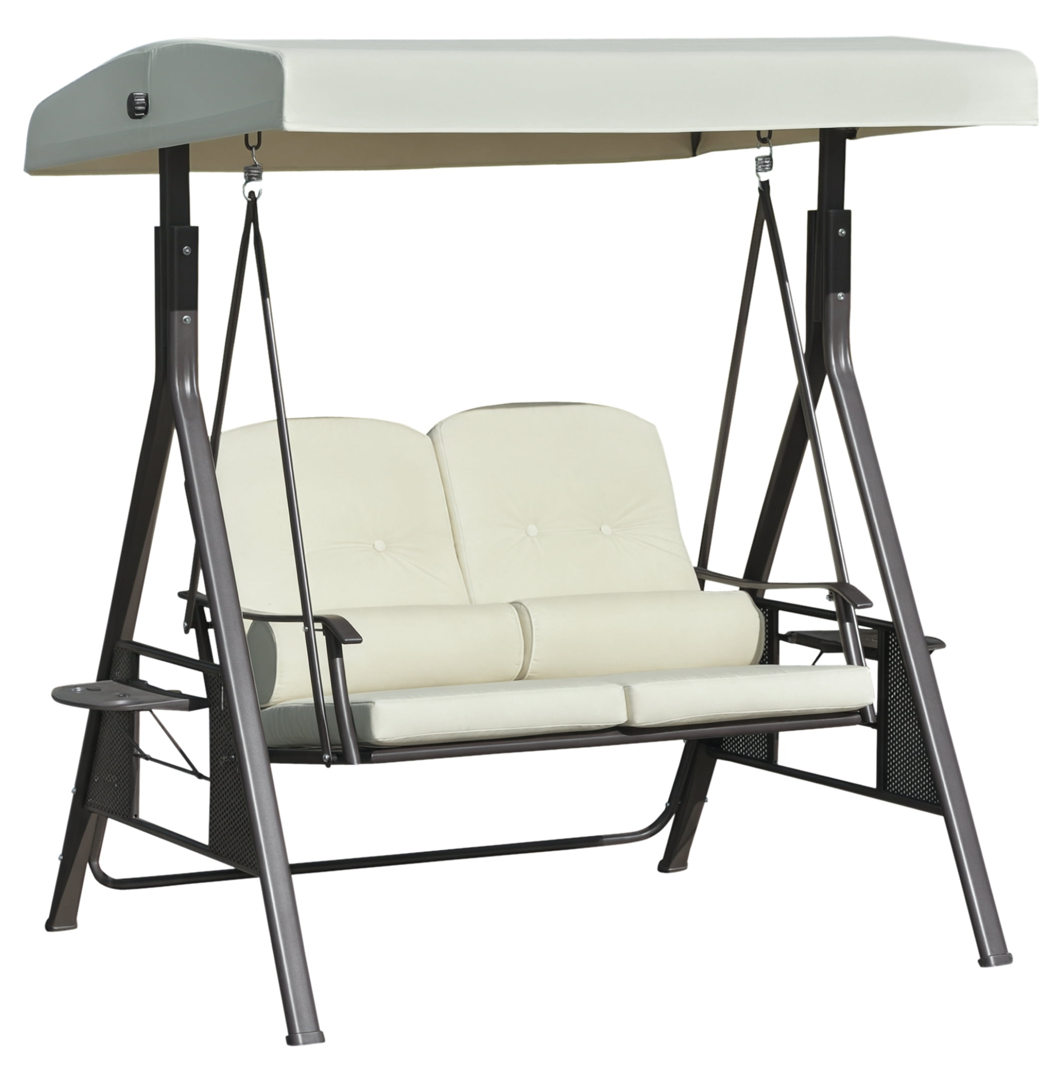 Patio Swing Bench 2-Person Outdoor with Canopy, Cushions & Pillows ...