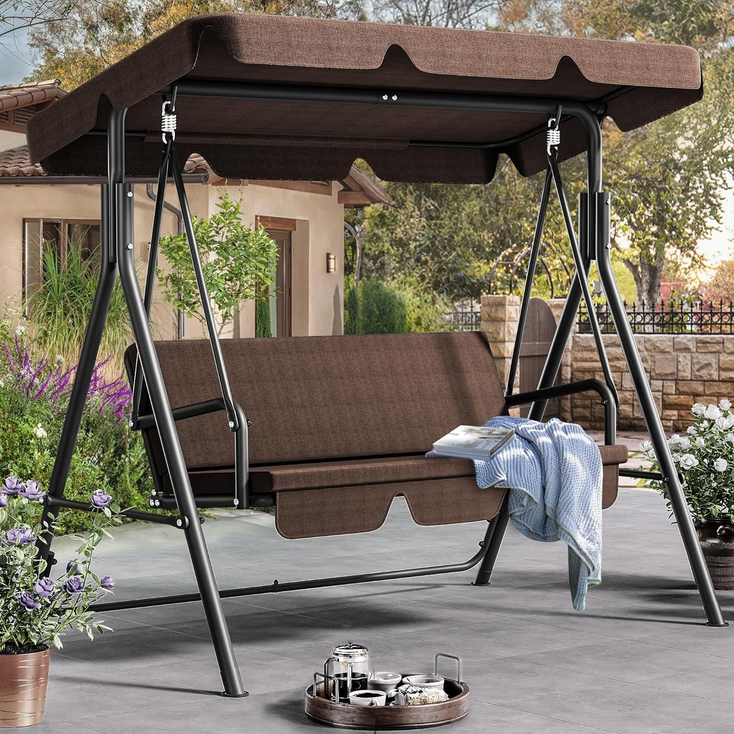Patio Swing Front Porch Swing for Adults 3 Seat Porch Swings with ...