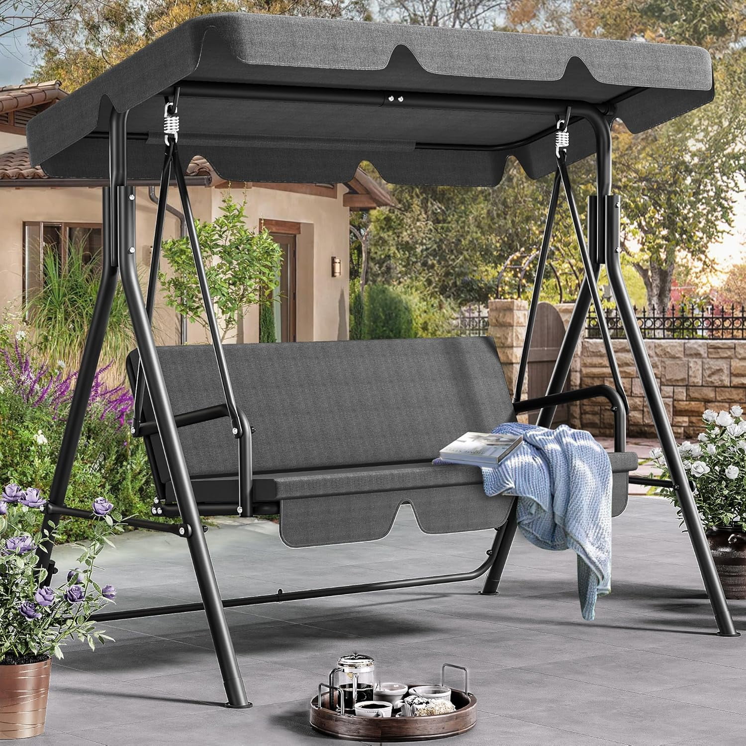 Patio Swing Front Porch Swing for Adults 3 Seat Porch Swings with ...