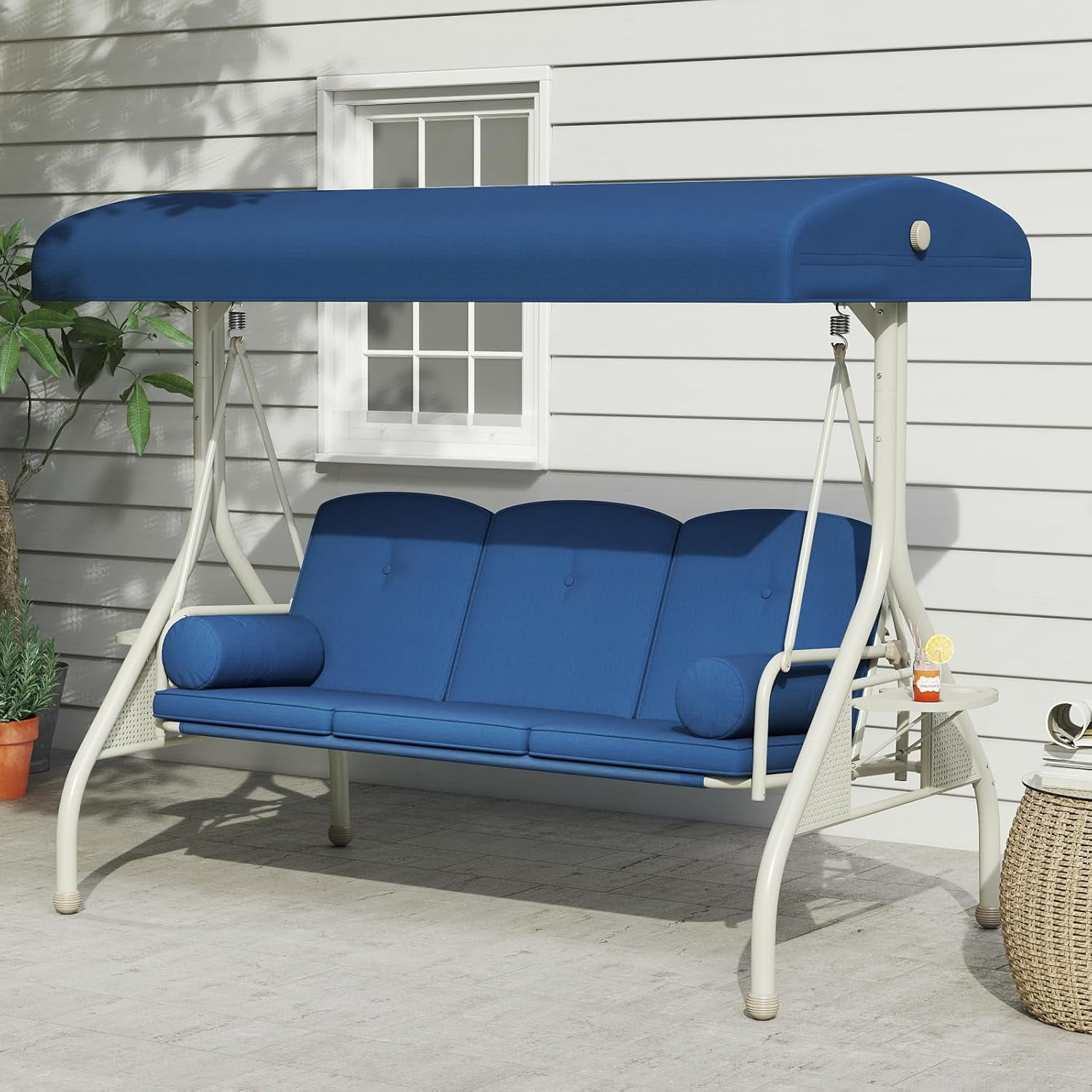 Patio Swings with Canopy, 3 Person Outdoor Swings with Stand, Outside Swing for Adult, Swing ...