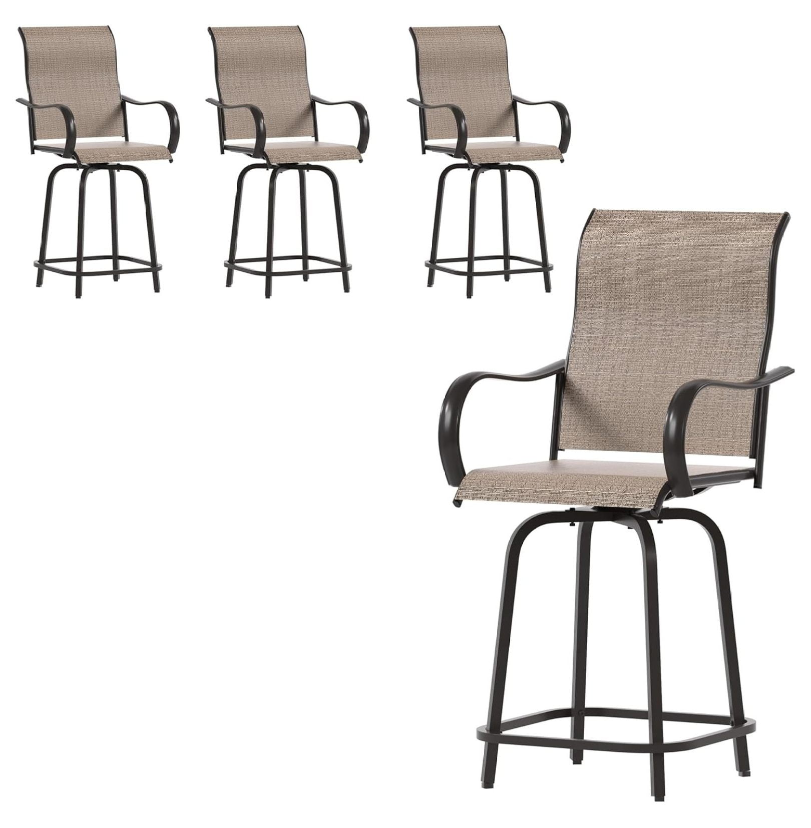 Patio Swivel Bar Stools Chair of 4, Outdoor Bar Height Set, All Weather ...