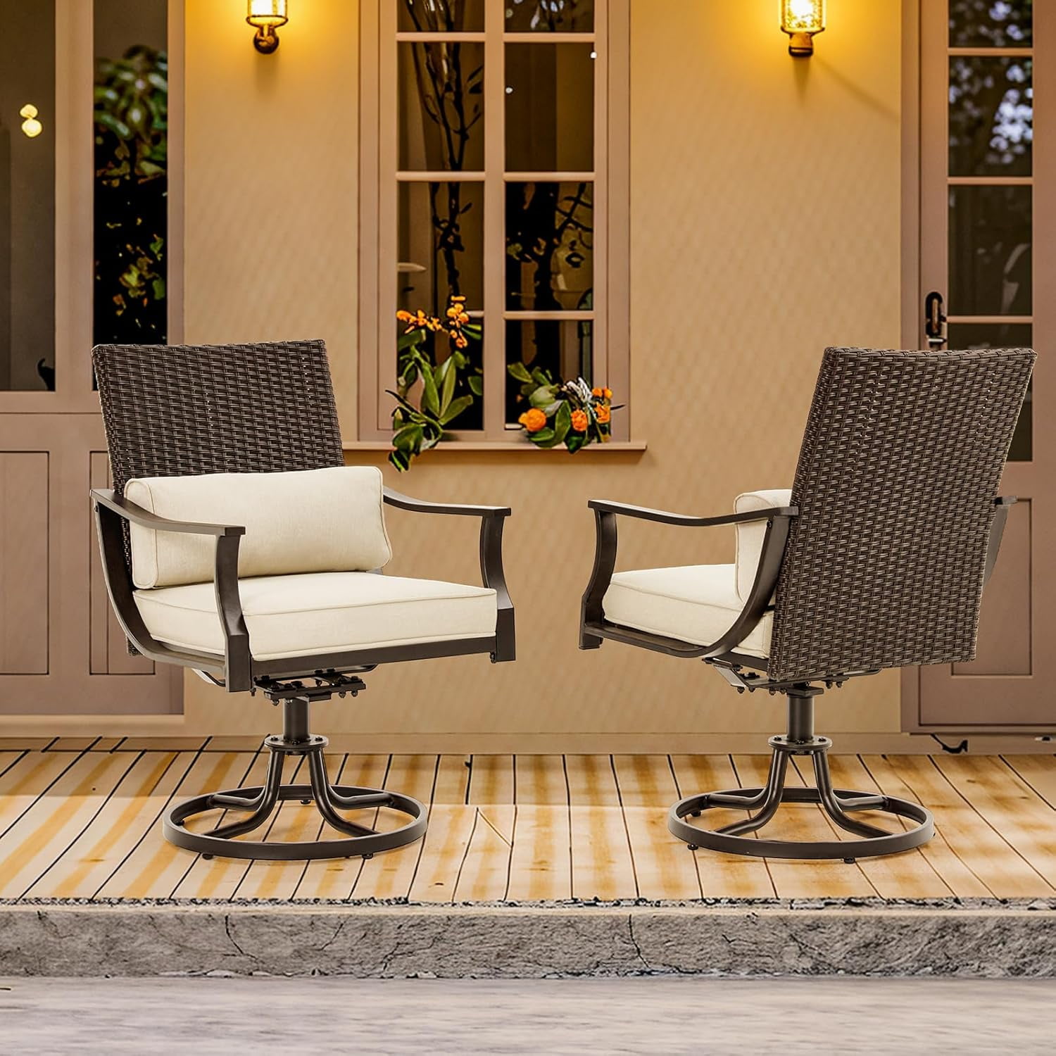 Patio Swivel Chair Set of 2, Outdoor Dining Chairs with Cushions ...