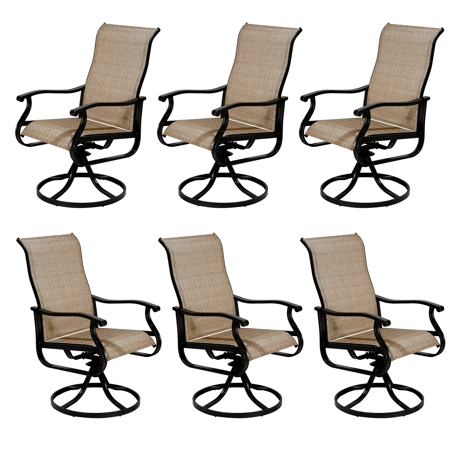 Patio Swivel Chairs Set of 6, Outdoor High Back Rocker Dining Chairs ...