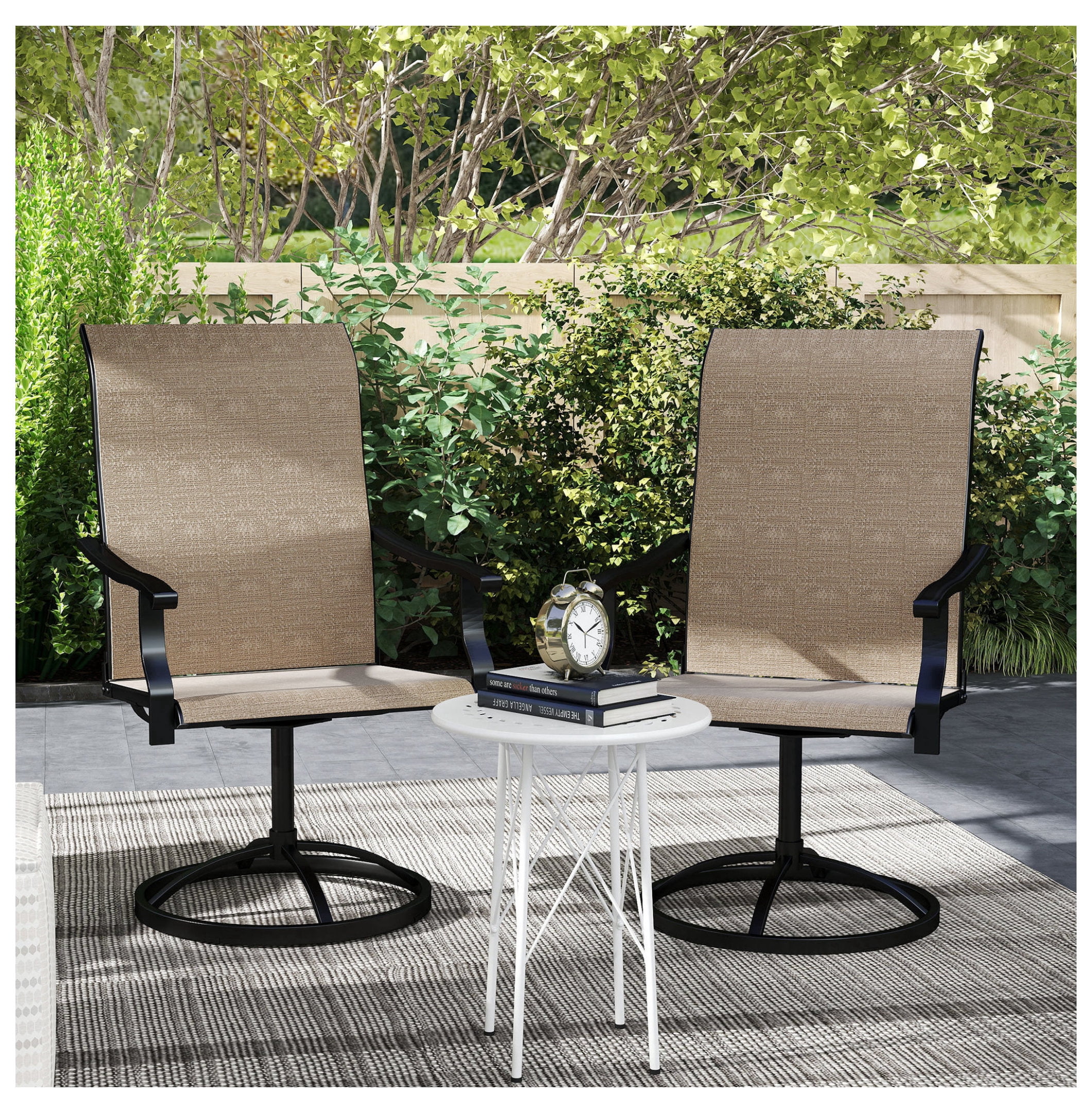 Patio Swivel Chairs Set of 2, High Back Outdoor Dining Chairs, All ...