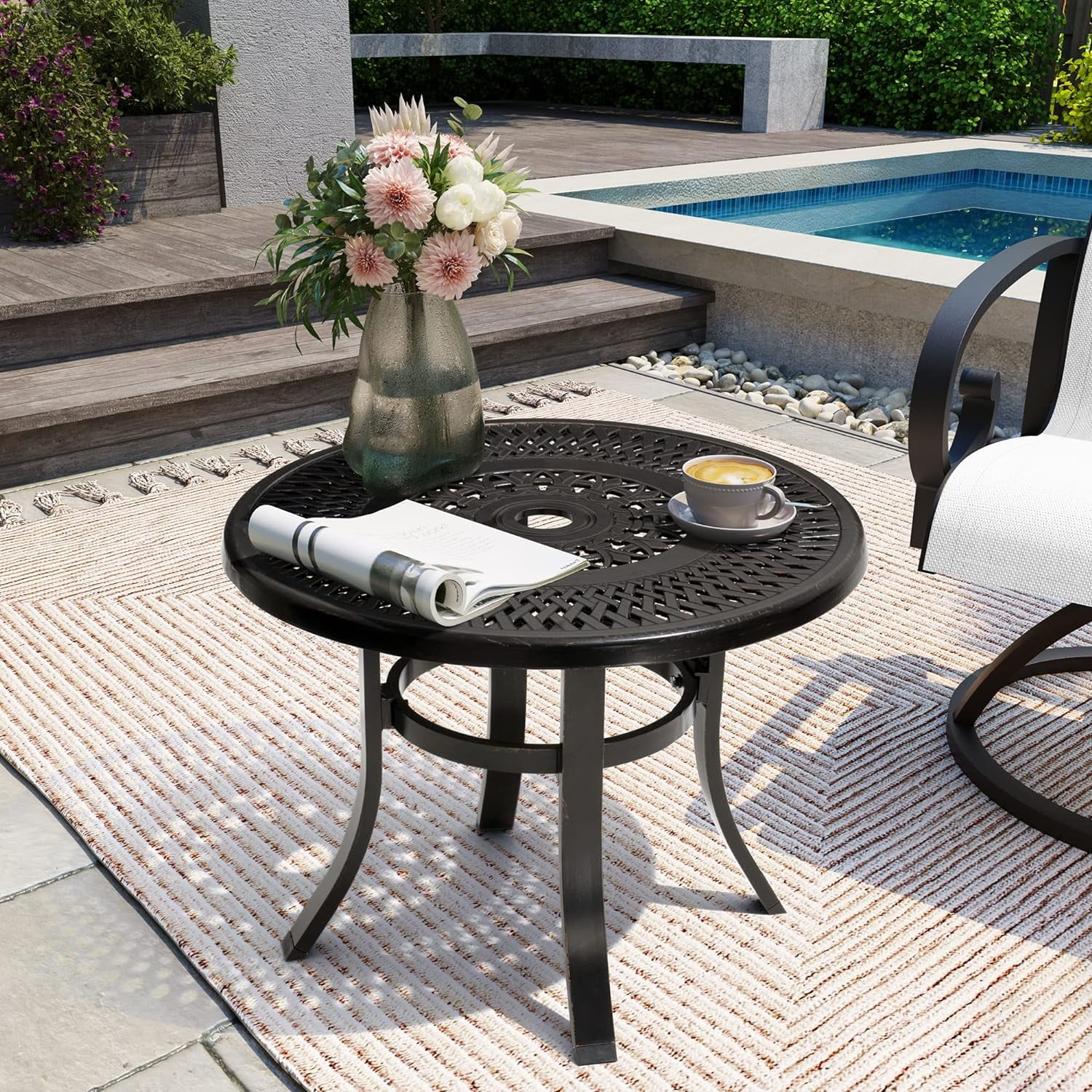 Patio Table of Cast Aluminum - Outdoor Bistro Table with 2.17" Umbrella ...