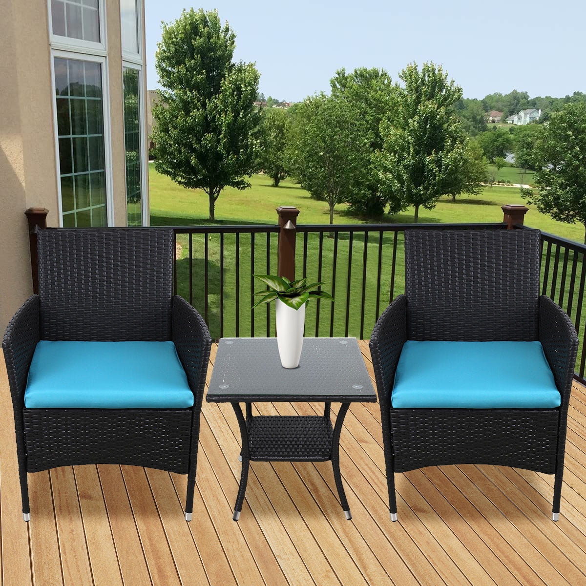 Patio Table and Chairs, 3 Pieces Wicker Patio Furniture Sets, Outdoor ...