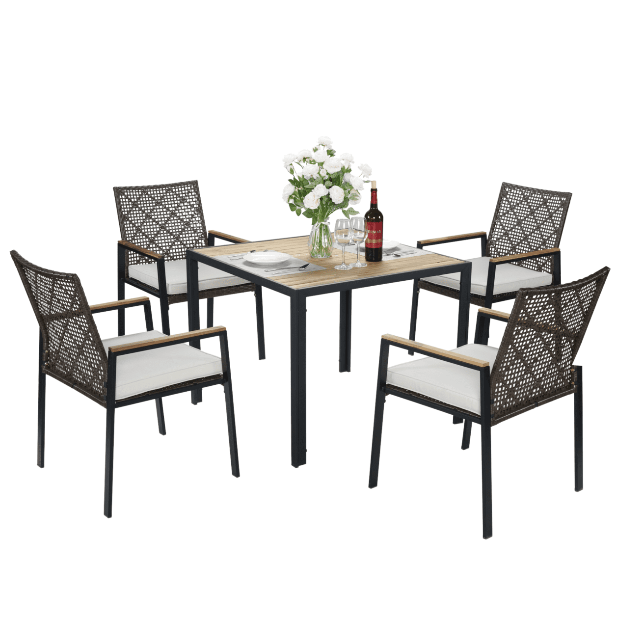 Patio Table and Chairs Set 5 Pieces, All Weather Rattan Table Sets with ...