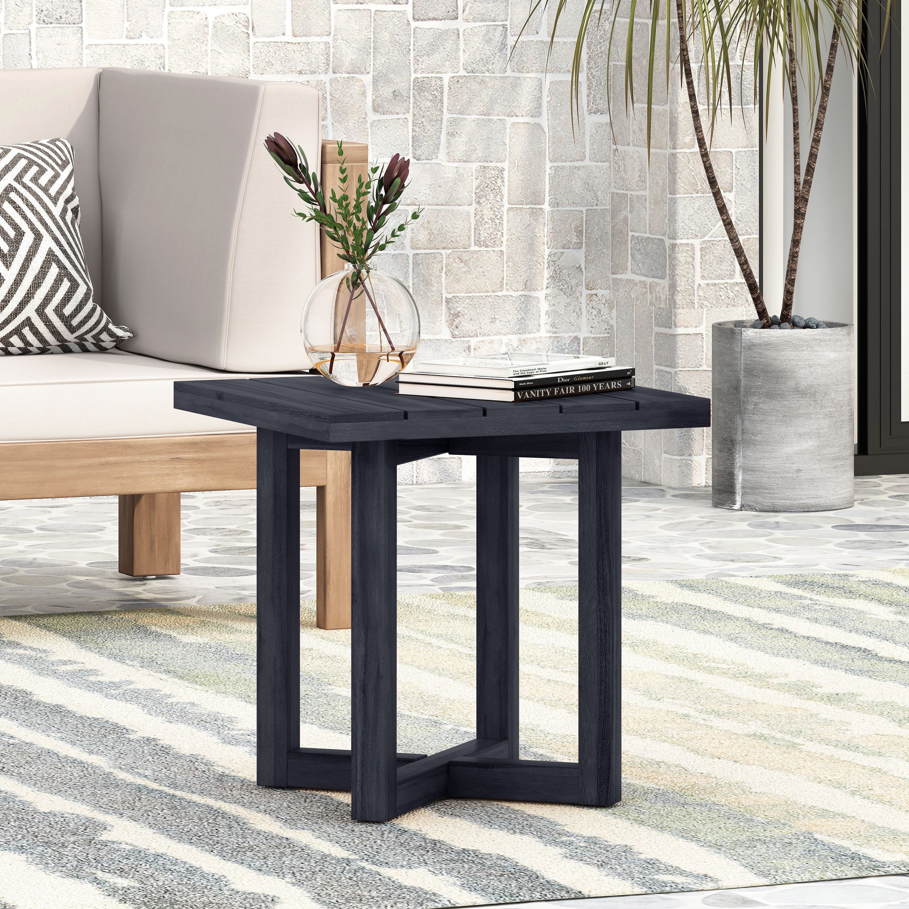 Patio Tables, ELLA SQUARE SIDE TABLE, Black, Acacia Wood Garden Tables ...