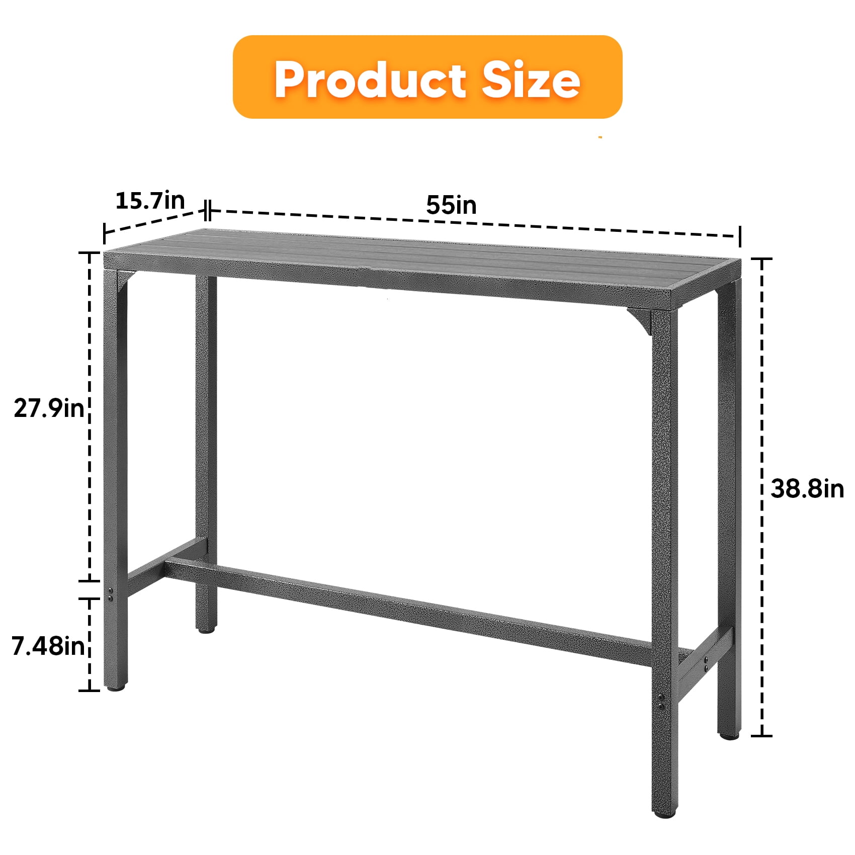 Patio Tables Outdoor Bar Table Patio High Pub Table 55"L Counter Height Table with Waterproof ...