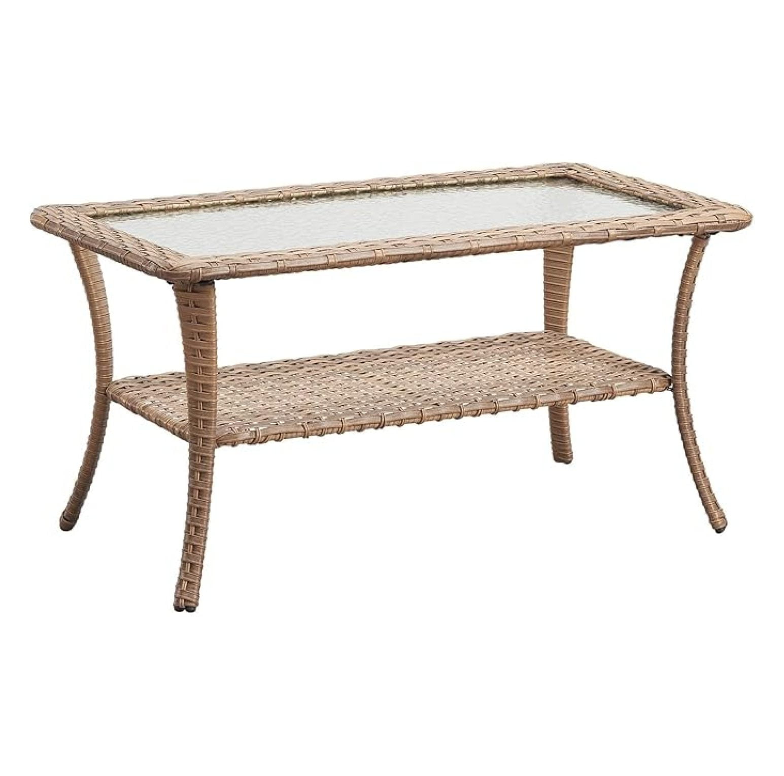 Patio Tables Outdoor Coffee Table - Wicker Rattan Coffee Tables with 2 ...