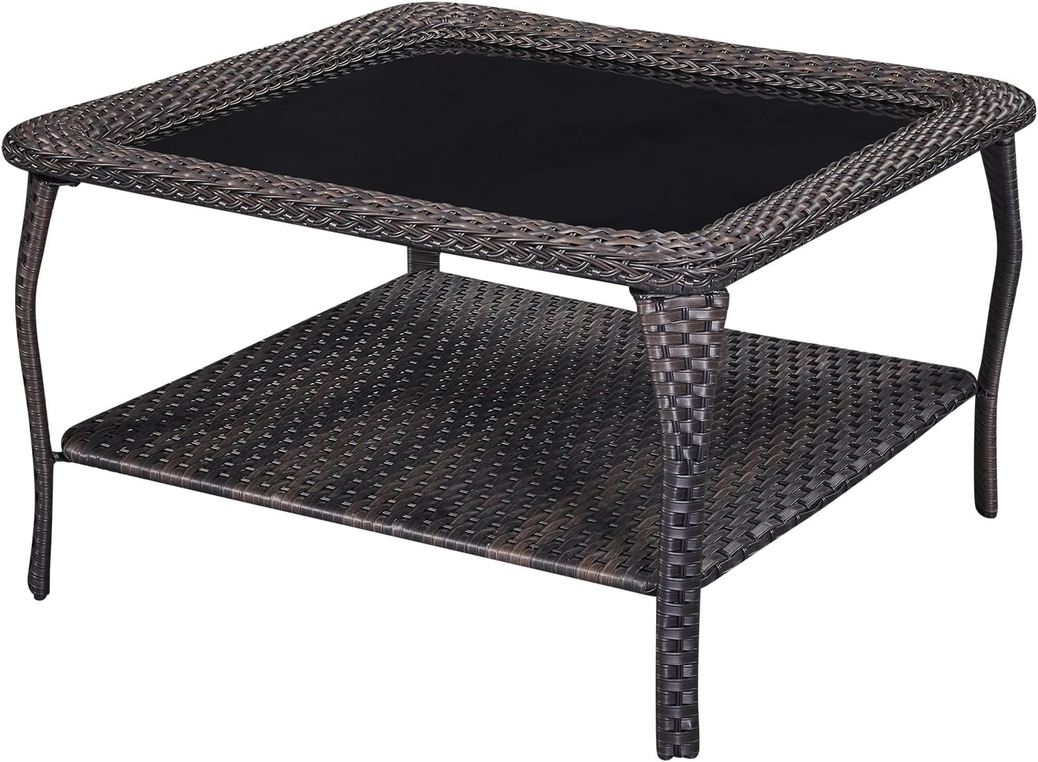 Patio Tables Wicker Side Table - Rattan Coffee Table with Glass Top End ...