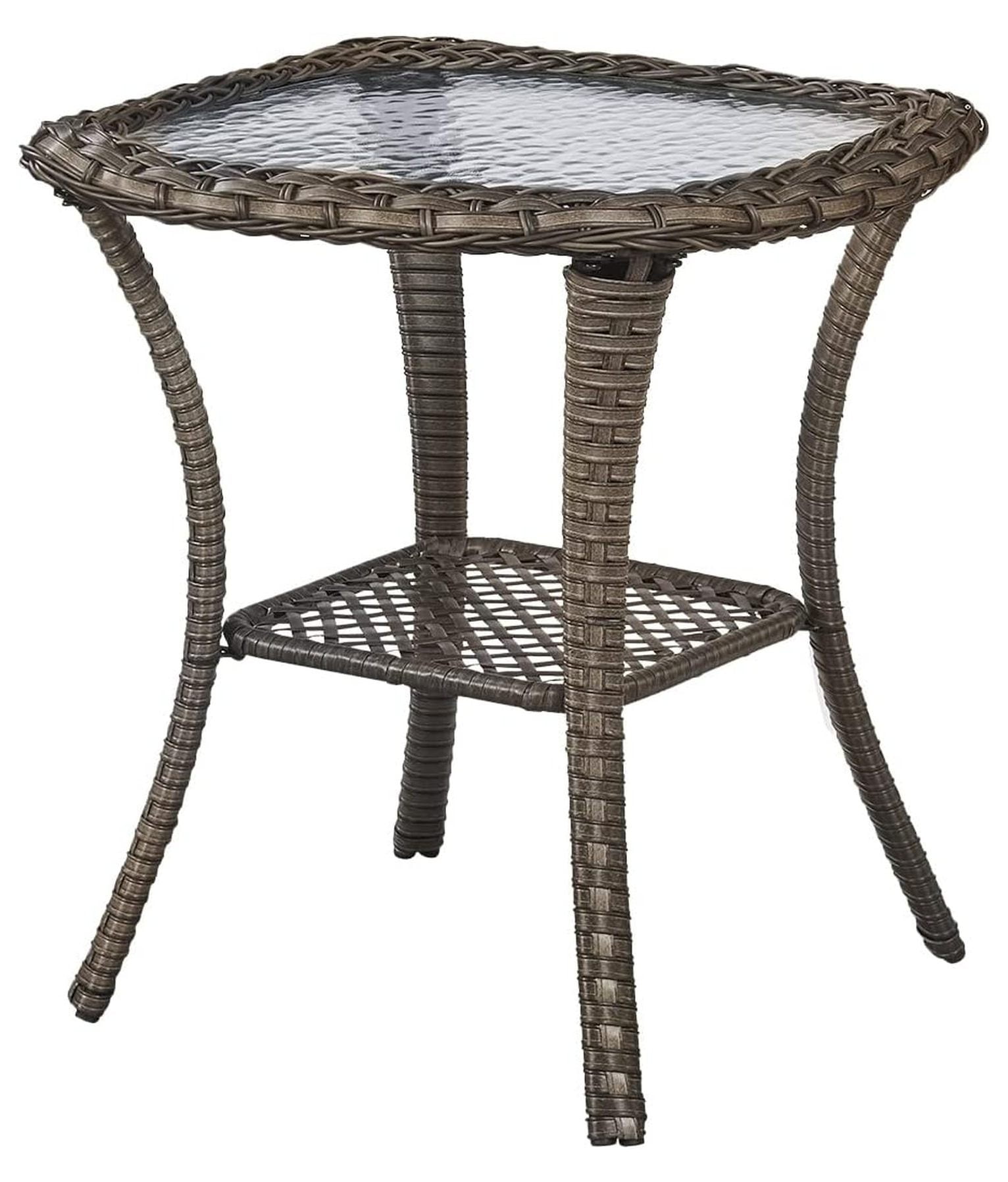 Patio Tables Wicker Side Table - Rattan End Table with Glass Top for ...