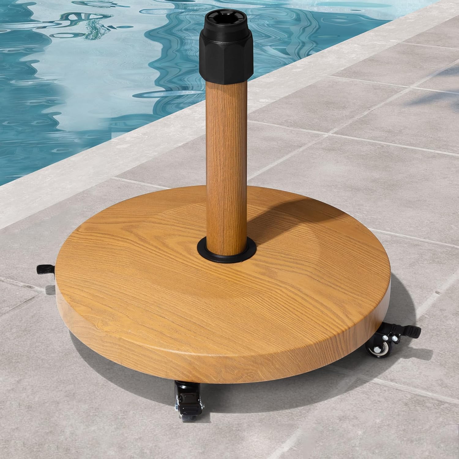 Patio Umbrella Base with 4 Wheels, 44lbs Round Heavy Duty Concrete ...