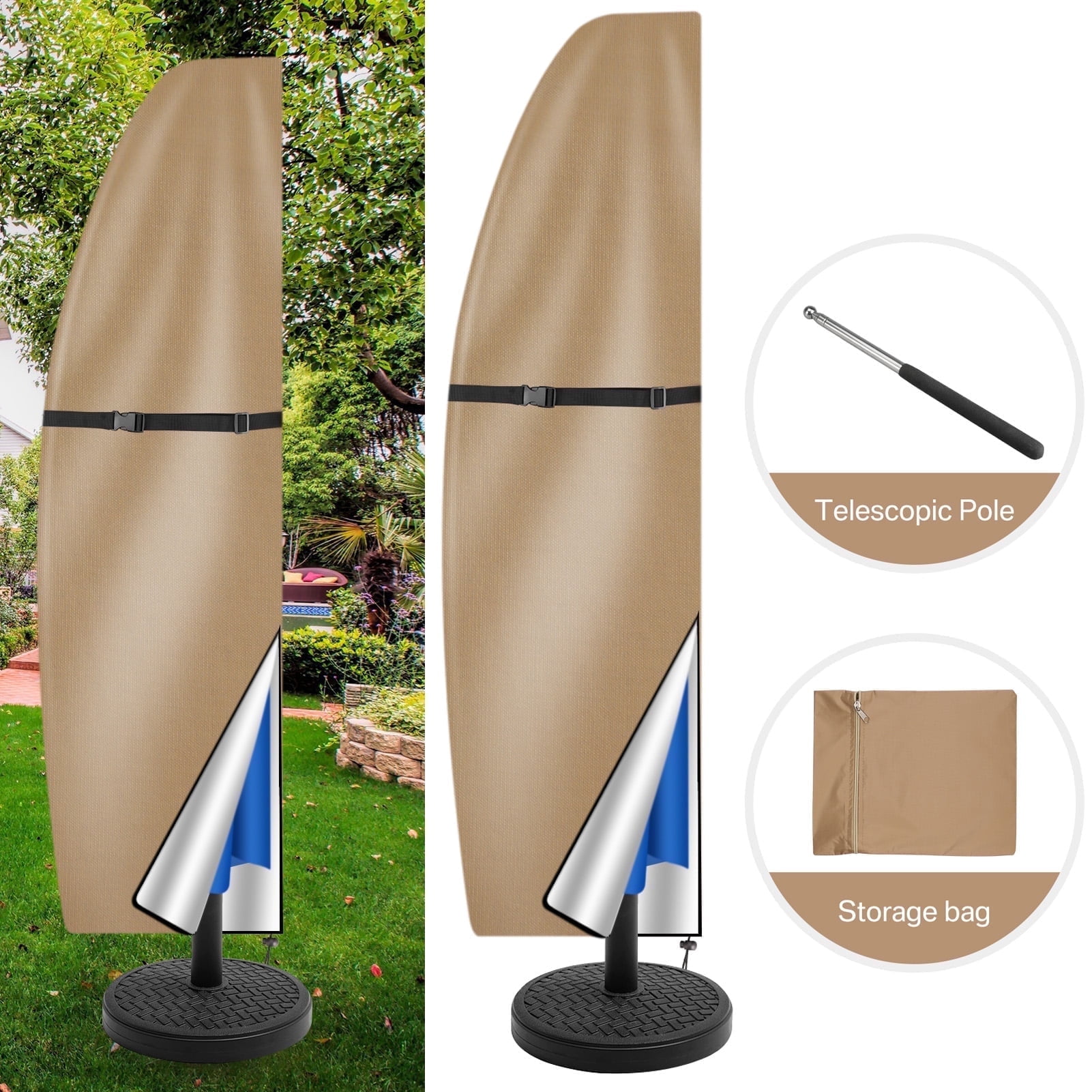 Patio Umbrella Cover - 210D Waterproof Outdoor Offset Banana Style ...
