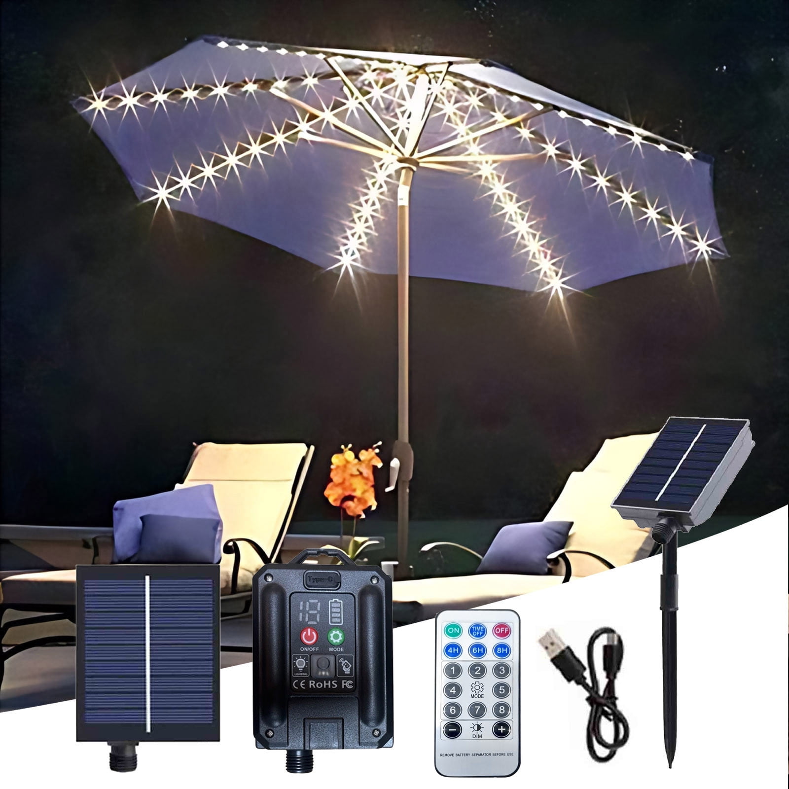 Patio Umbrella Lights Battery Operated 104 Bright LEDs 8 Modes Parasol ...