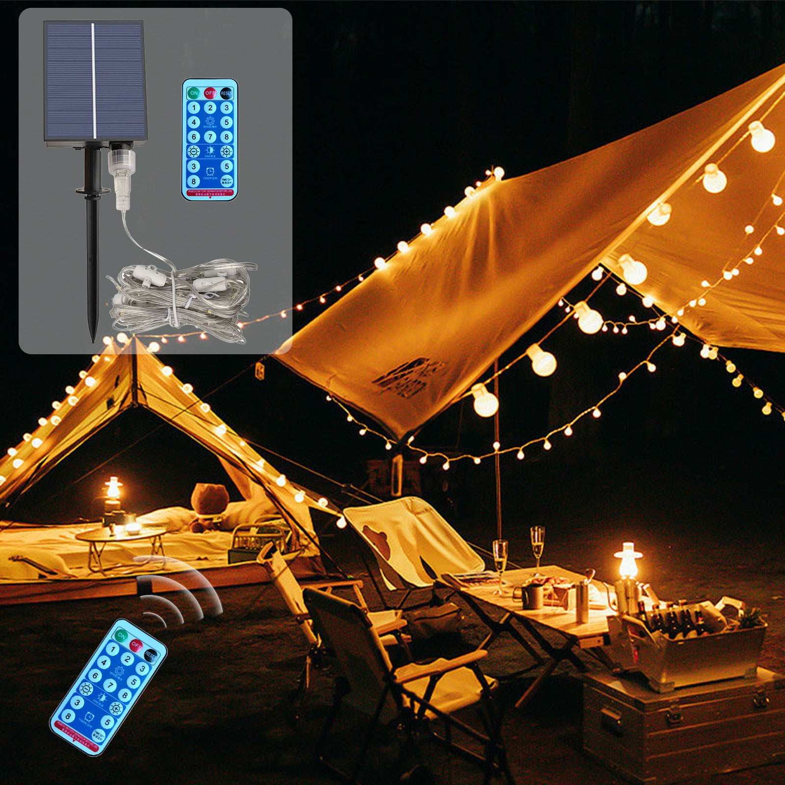 Patio Umbrella String Lights,Solar Umbrella Light with Remote Control ...